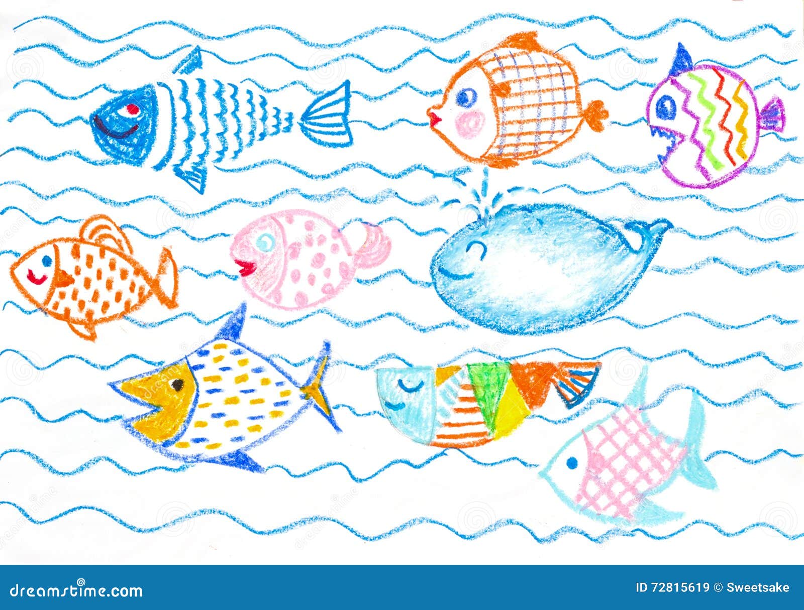 Colorful Fish Swimming Pastel Painted Stock Illustration - Illustration ...