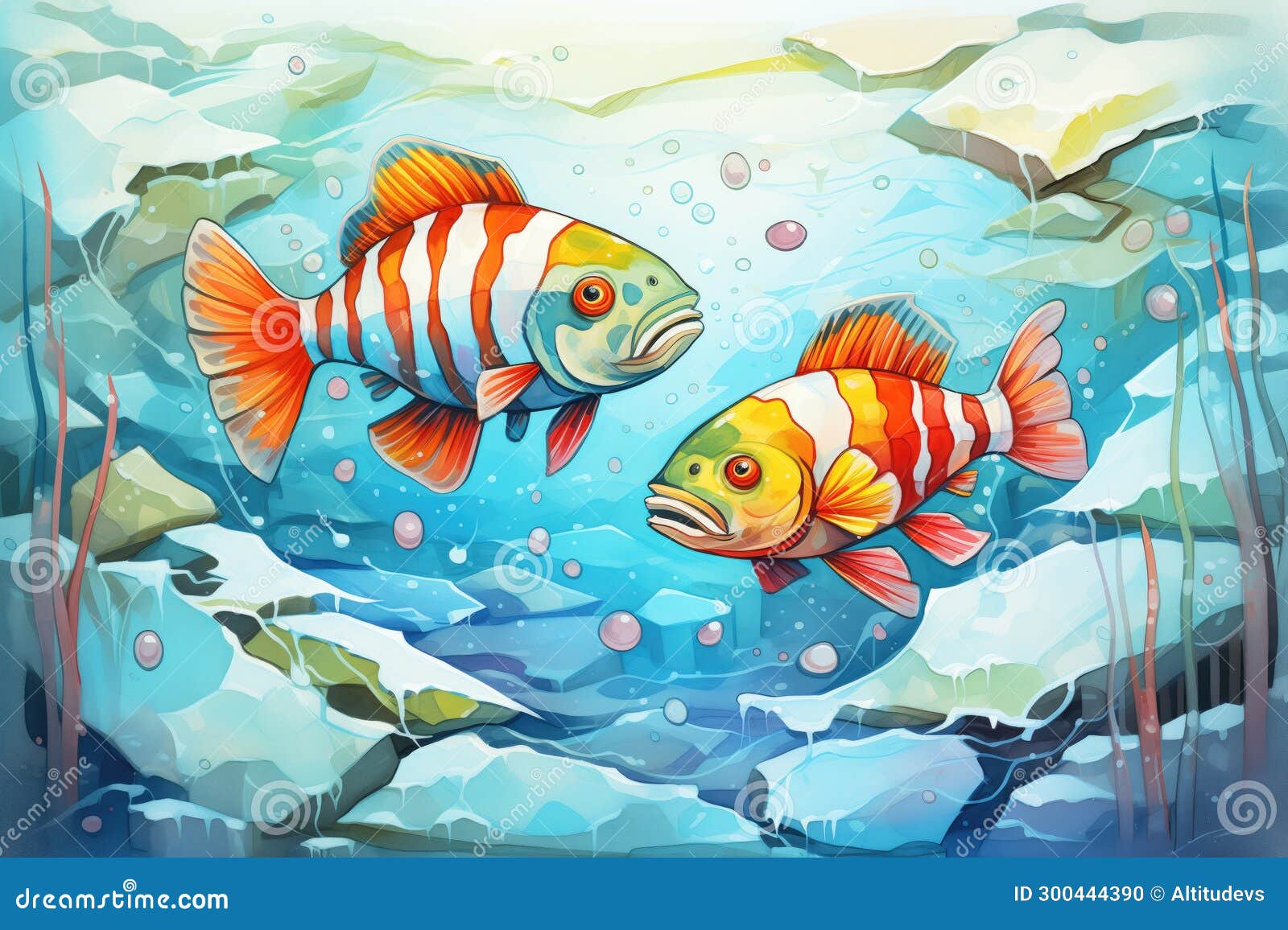 Colorful Fish Under Ice Seen from River Surface Stock Photo - Image of ...
