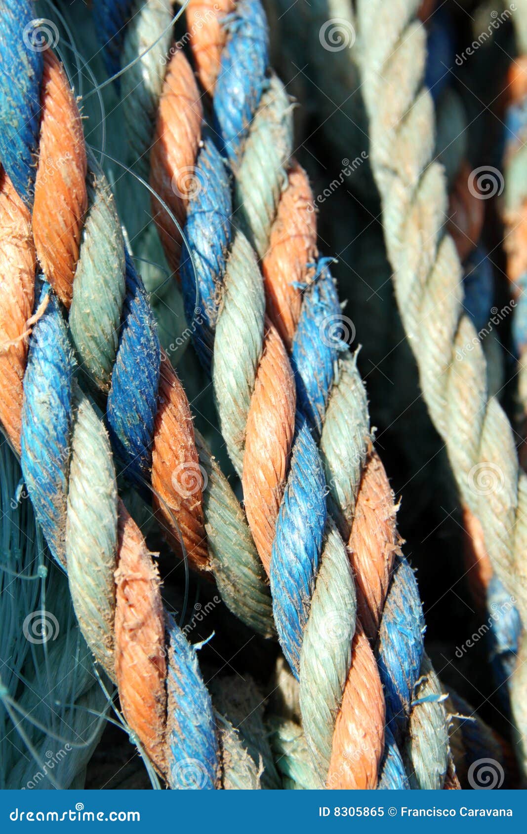 Colorful Fishing Nets Of Different Types, Ropes And Oxidated Anchor ...