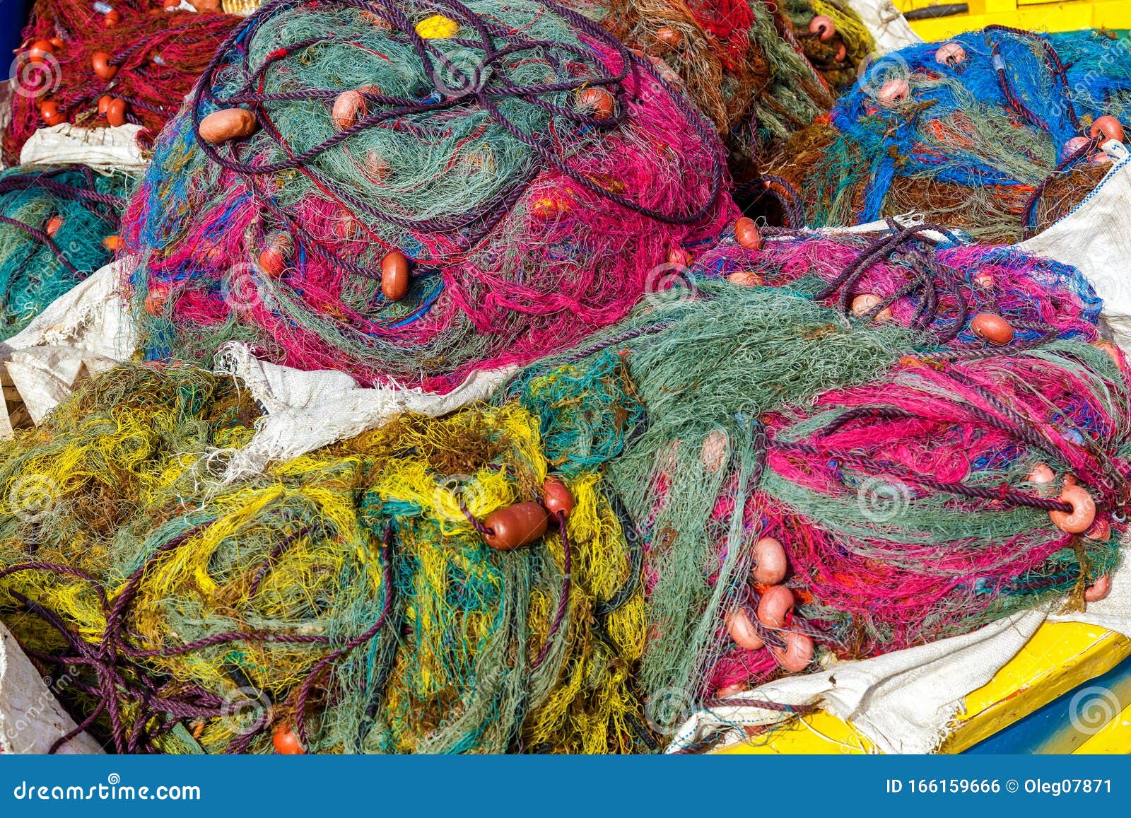 Colorful Fishnets in the Boat Stock Photo - Image of detail, harbor ...