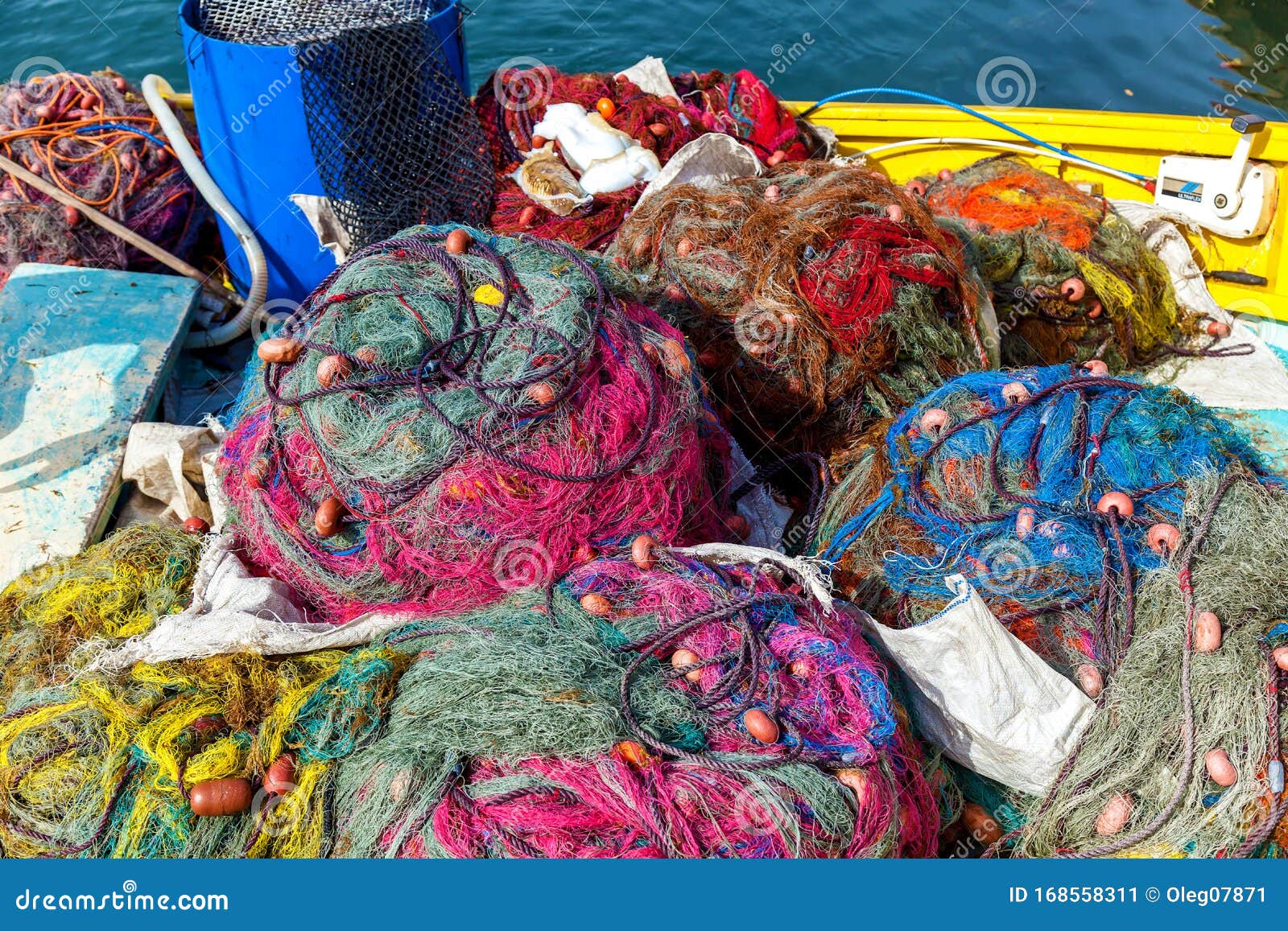 Colorful Fishnets in the Boat Stock Image - Image of gear, heap: 168558311