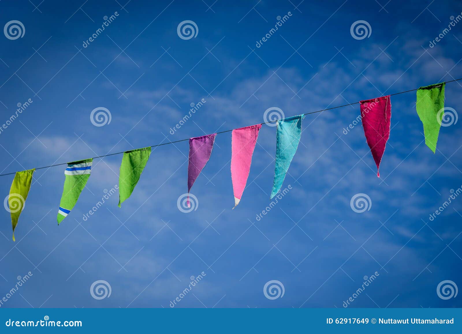 Colorful Flag Flying on Blue Sky Stock Image - Image of triangular ...
