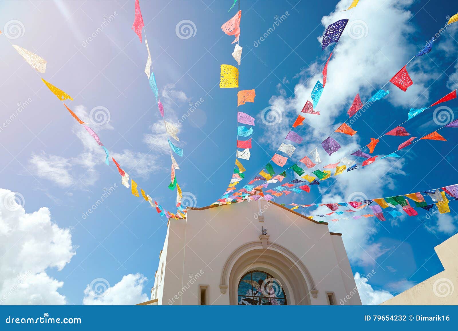 Colorful flags on blue sky stock photo. Image of festival - 79654232