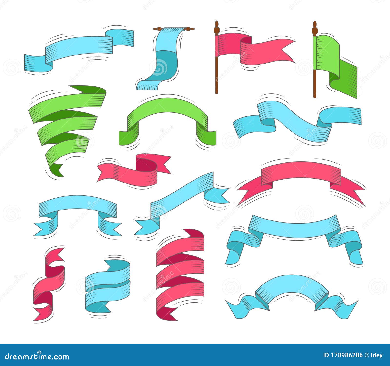 Colorful Flags, Curly Ribbons, Banners, of Various Shapes and Bends ...