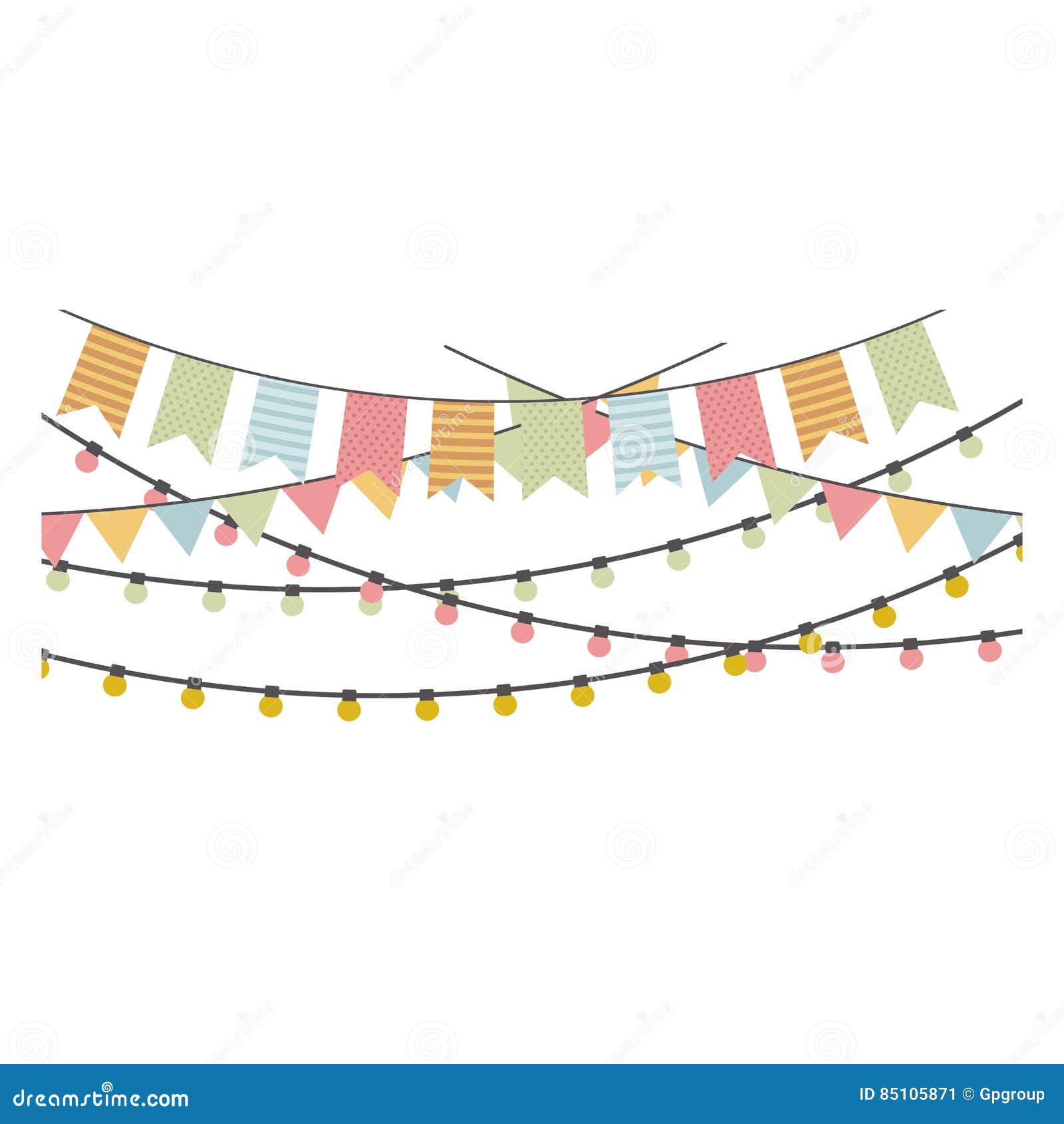 Colorful Flags Hanging with Lights Icon Design Stock Vector ...