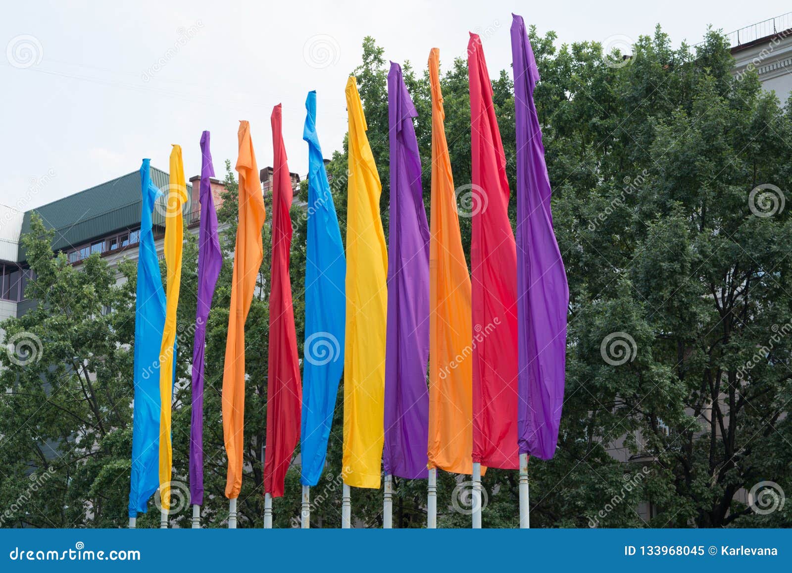 Colorful Flags Near Green Trees Stock Image - Image of celebration ...