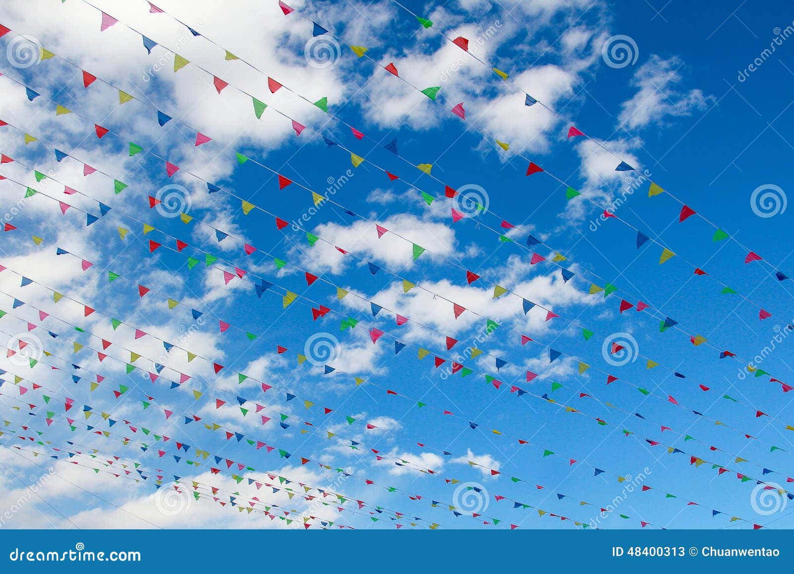 Colorful flags in the sky stock image. Image of anniversary - 48400313