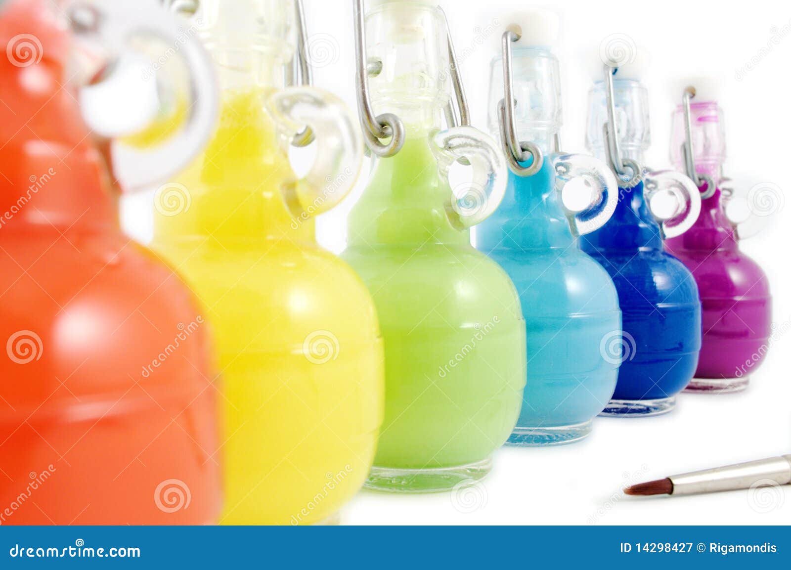 Colorful flasks and brush stock image. Image of potion - 14298427