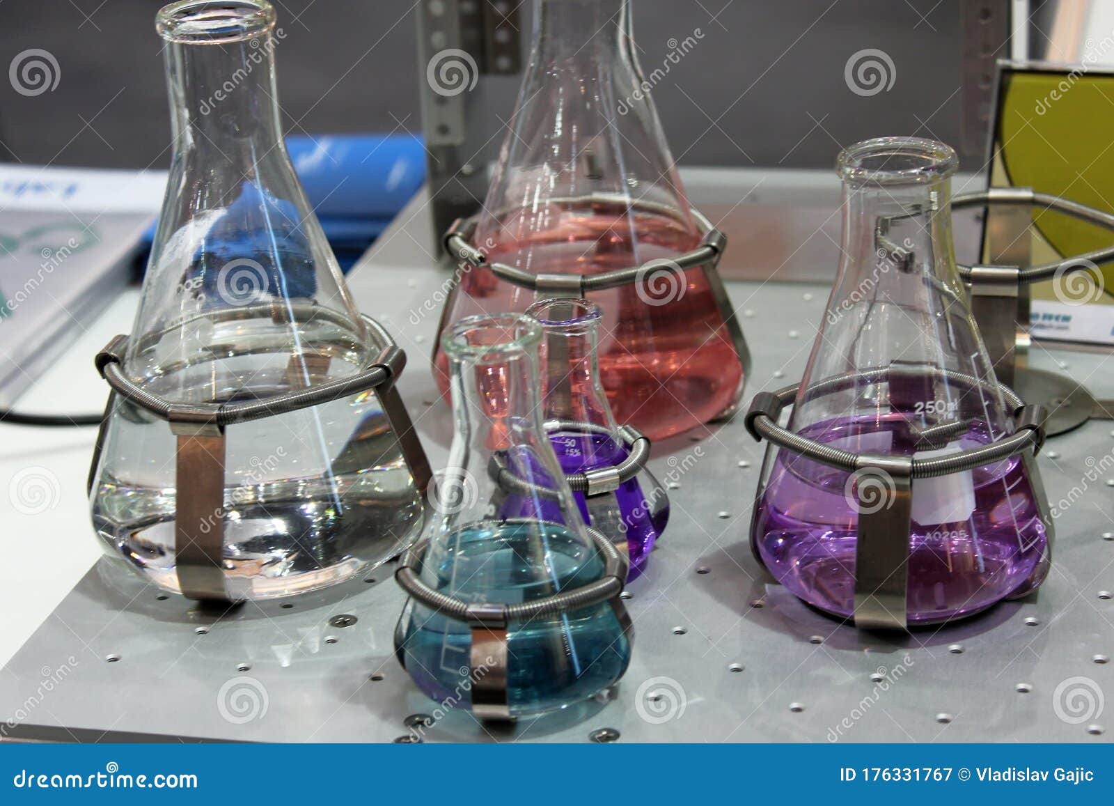 Colorful Flasks in Laboratory Stock Image - Image of libra, laboratory ...
