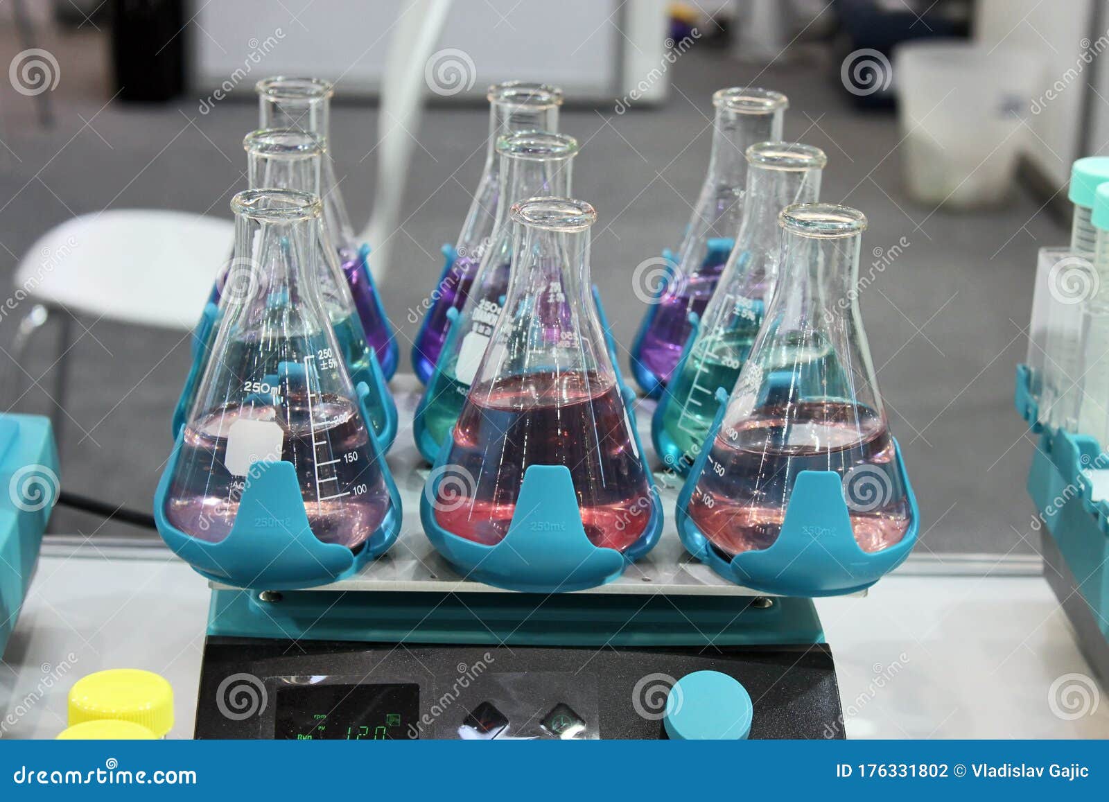 Colorful Flasks in Laboratory Stock Photo - Image of glass, container ...