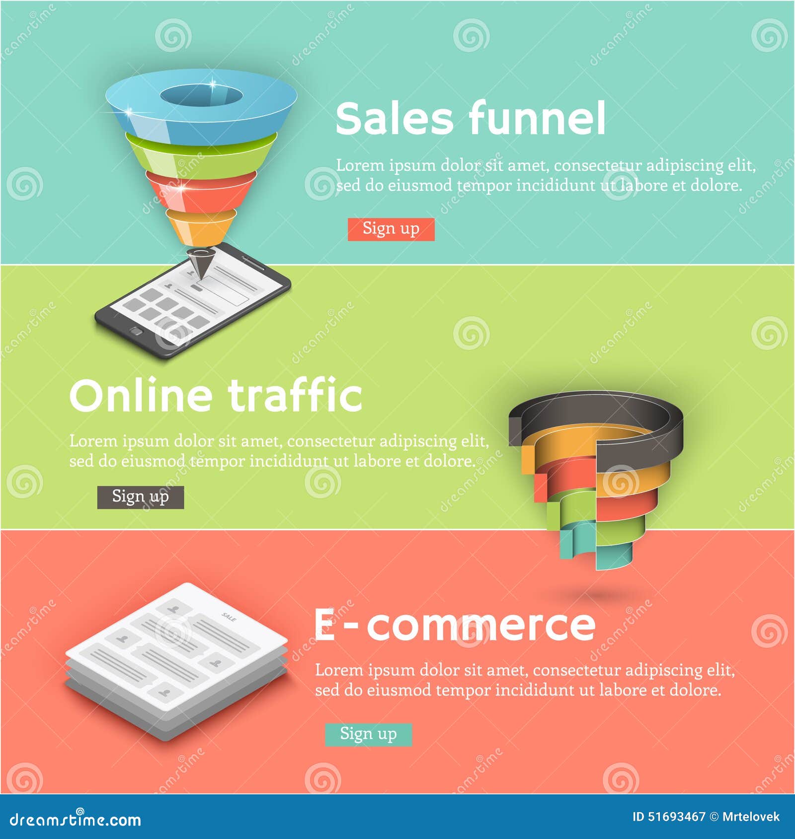 Colorful Flat Banners Set. Sales Funnel, a Communicator Stock ...