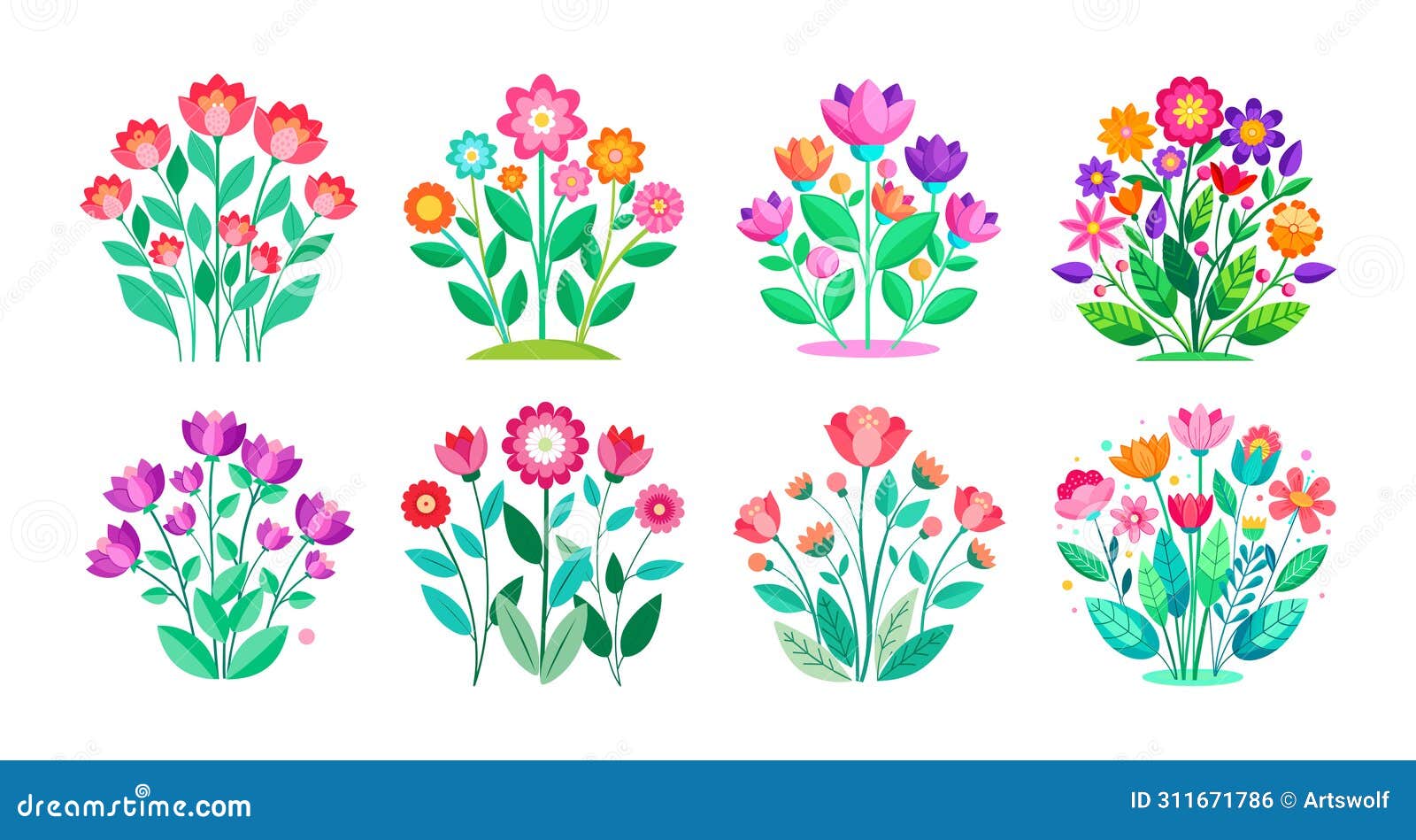 Colorful Flat Flower Plant Design Vector Set Stock Vector ...