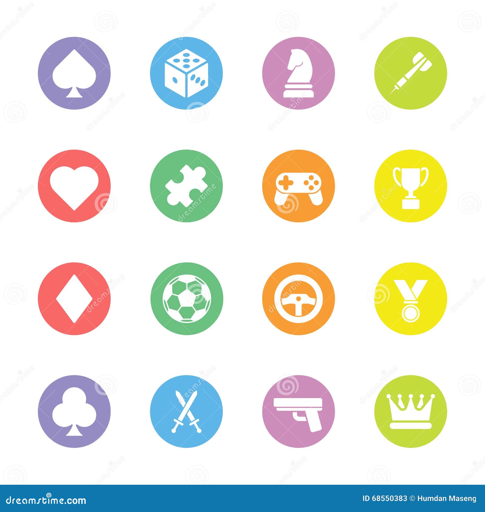 Colorful Flat Game Icon Set on Circle Stock Vector - Illustration of ...