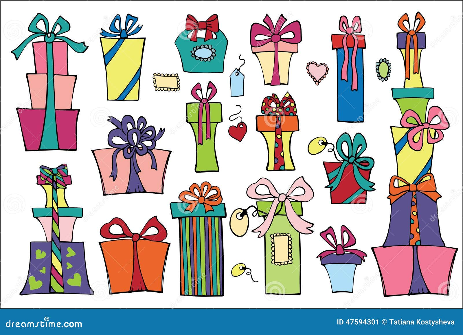 Colorful Flat Gift Boxes.Doodle Set Stock Vector - Illustration of ...