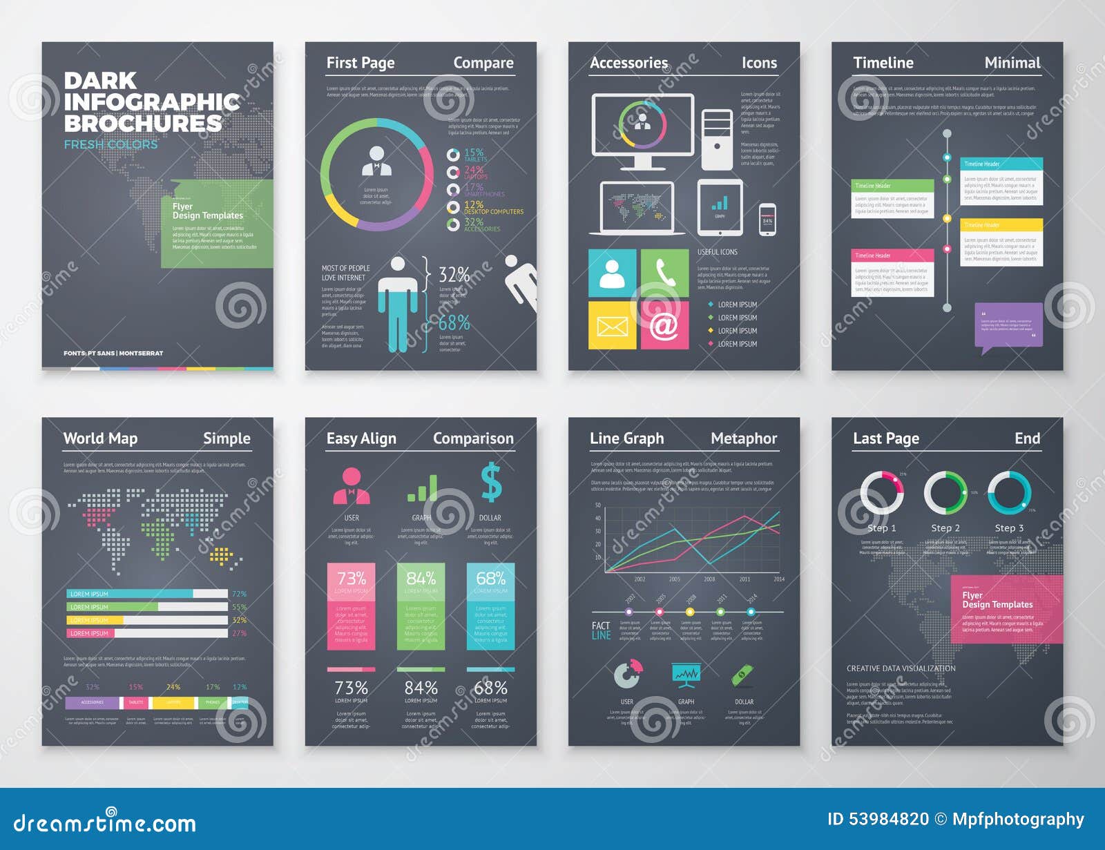 Colorful Flat Infographic Templates on Black Background Stock Vector ...