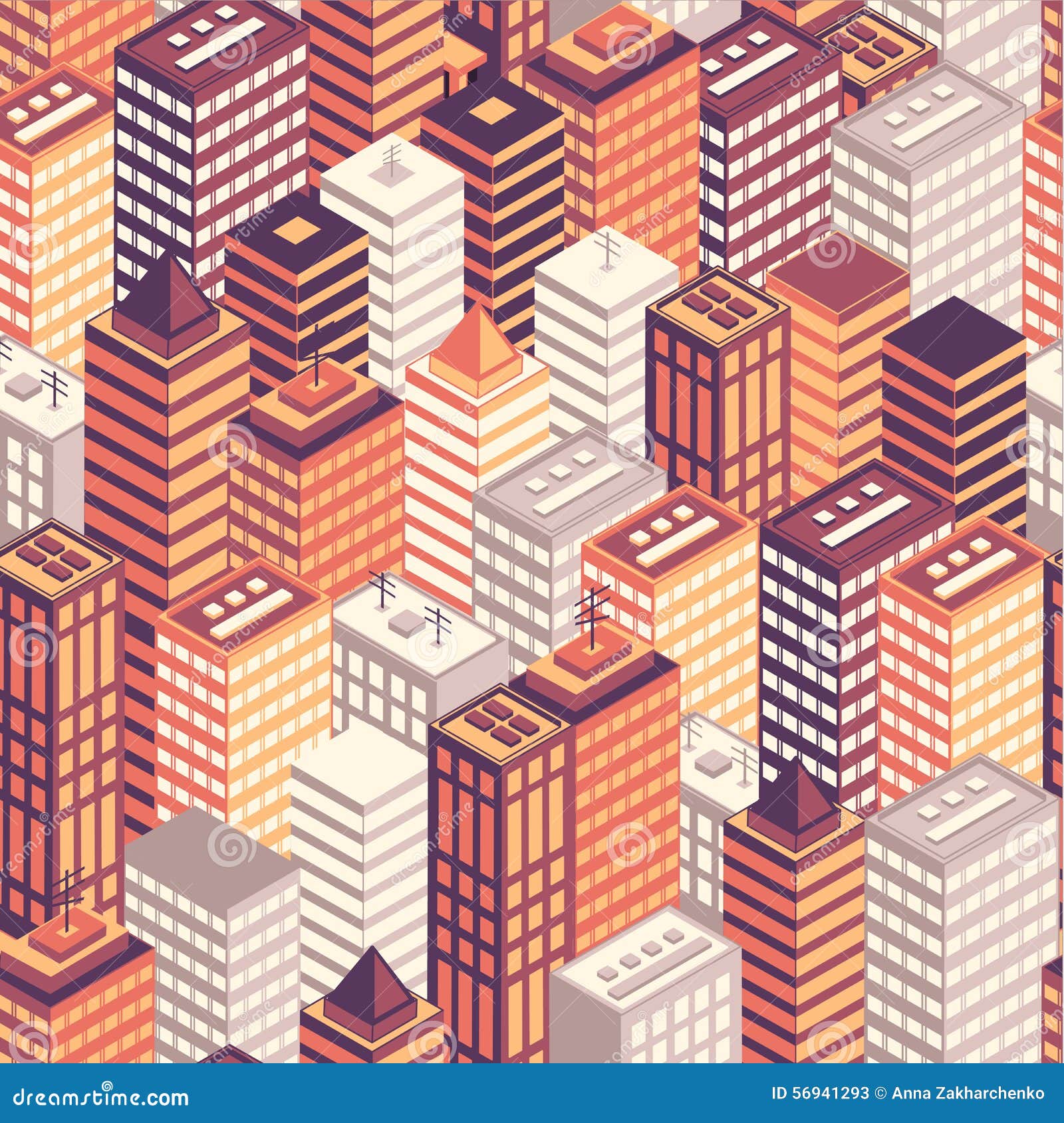 Colorful Flat Isometric City Seamless Pattern Stock Vector ...