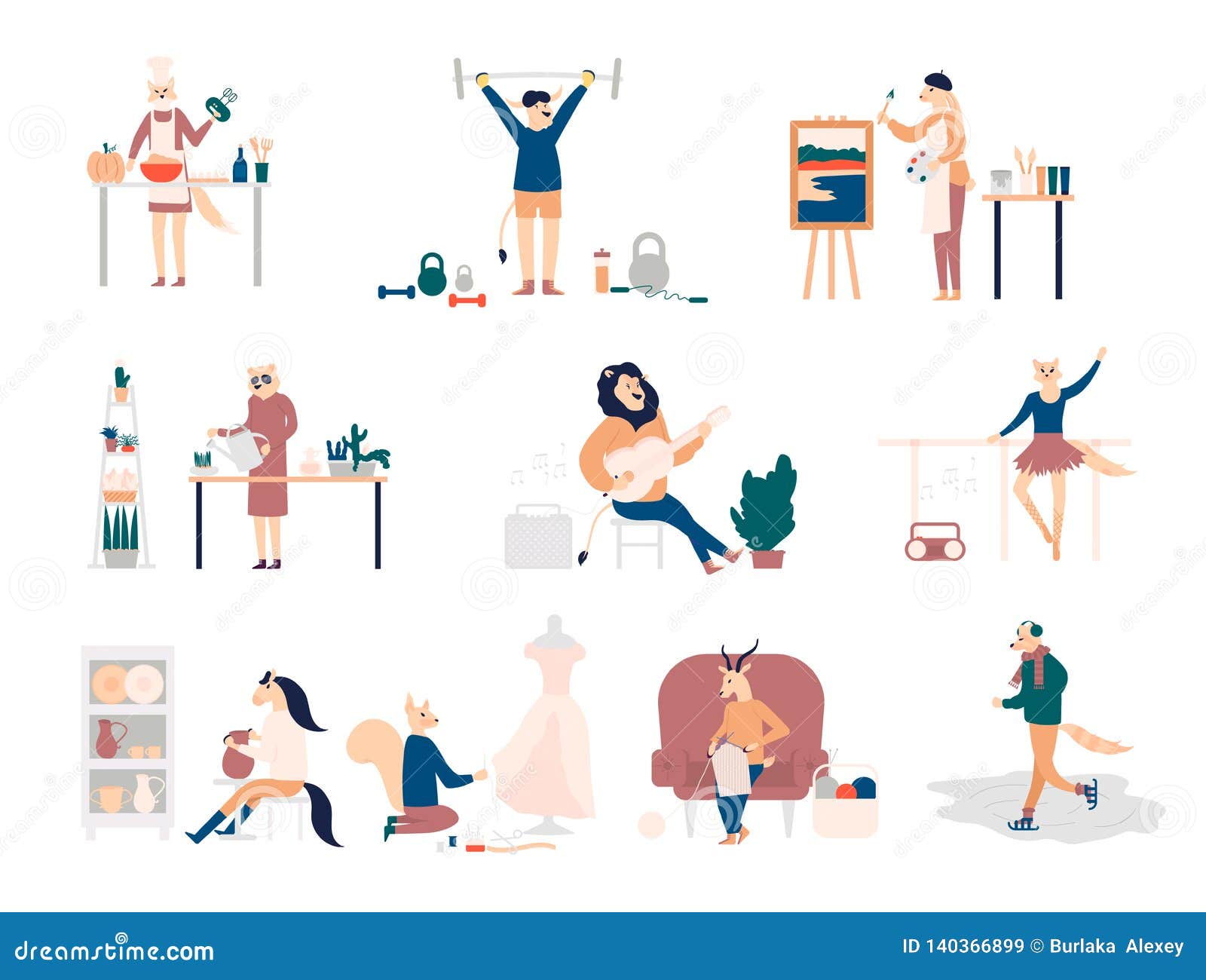 Colorful Flat Style of Various Animals Doing Different Sports and ...