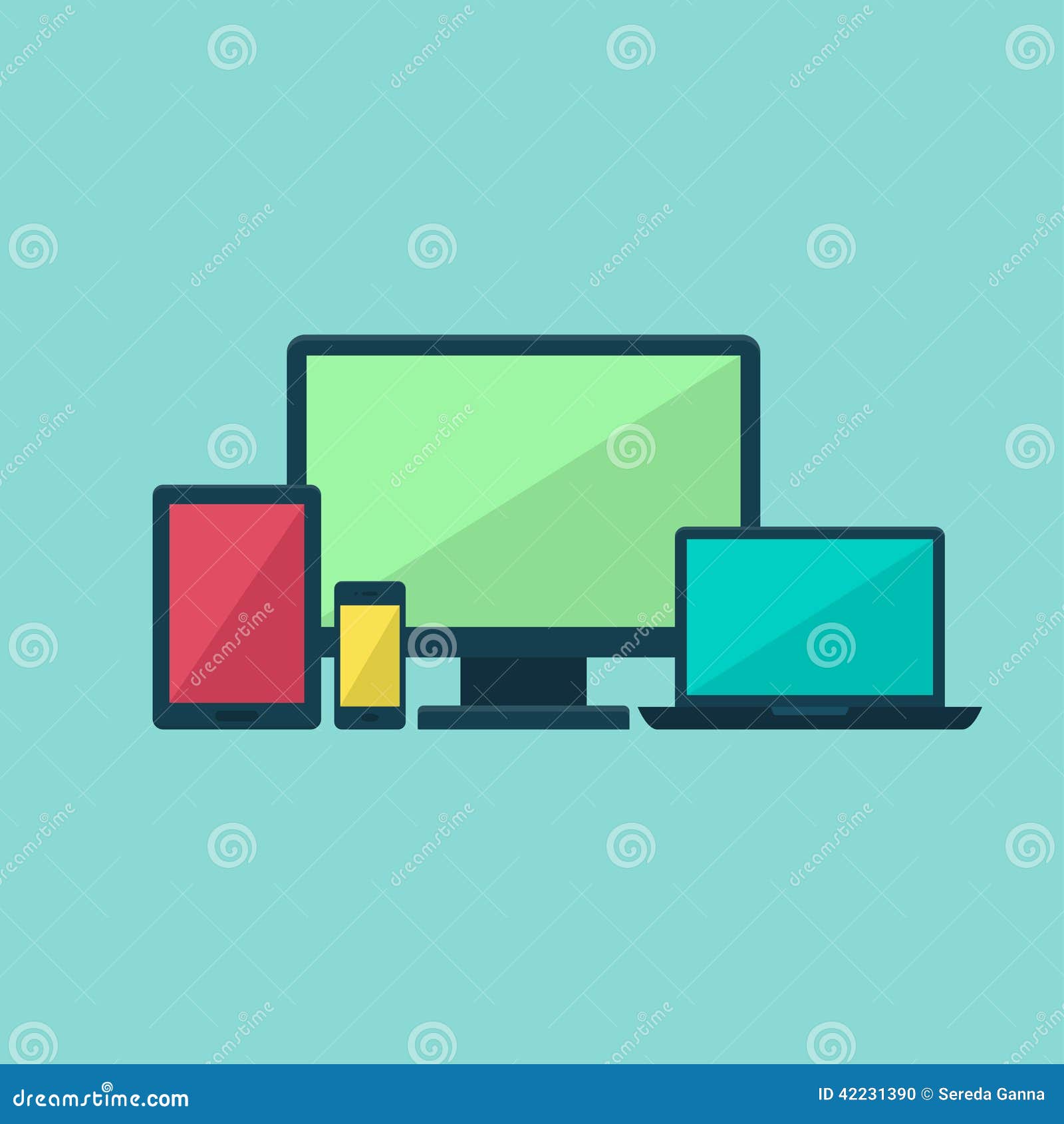 Colorful Flat Technology Devices Set Over Blue Stock Vector ...