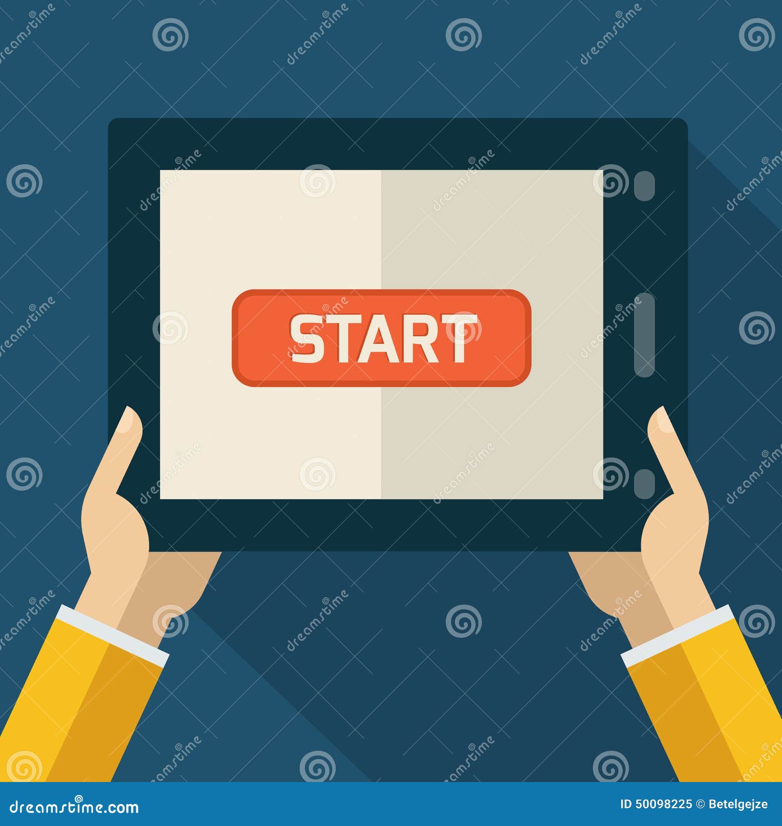 Colorful Flat Touch Interface with Start Button. Hand Using and Stock ...