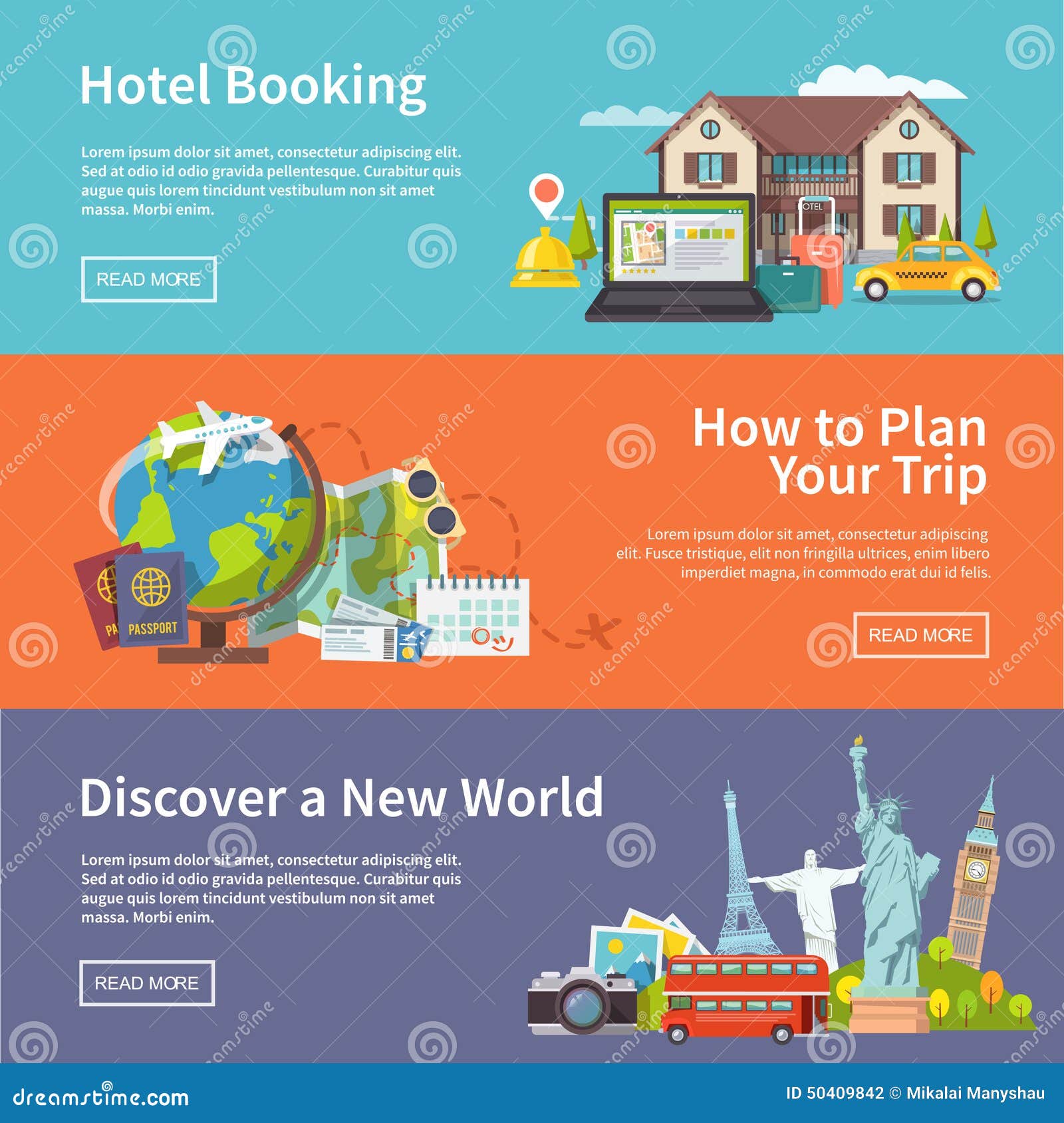 Colorful Flat Vector Travel Banners Set. Quality Stock Vector ...