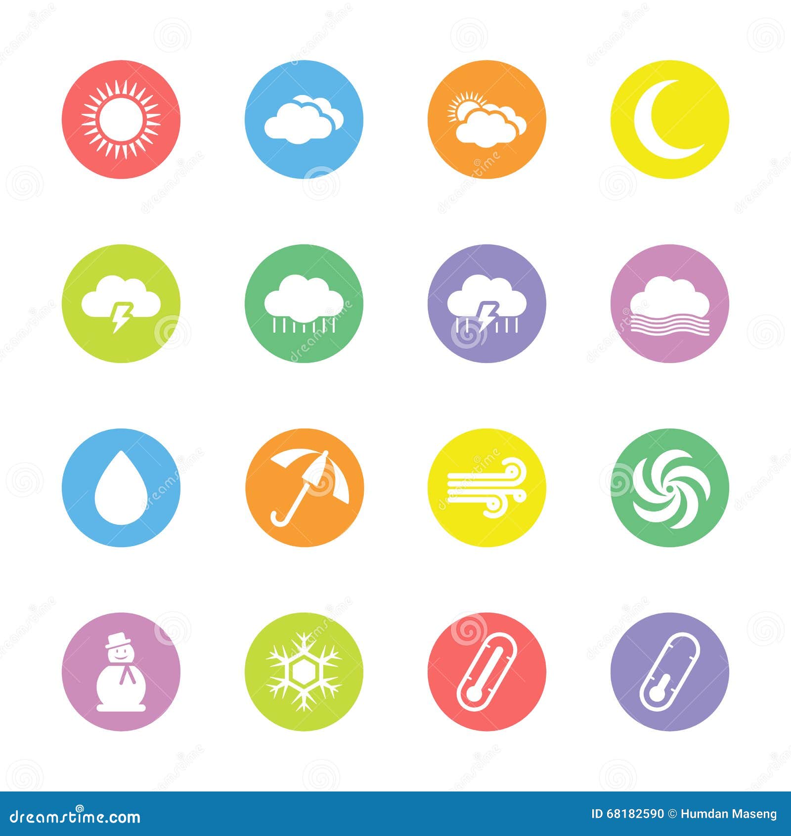 Colorful Flat Weather Icon Set on Circle Stock Vector - Illustration of ...