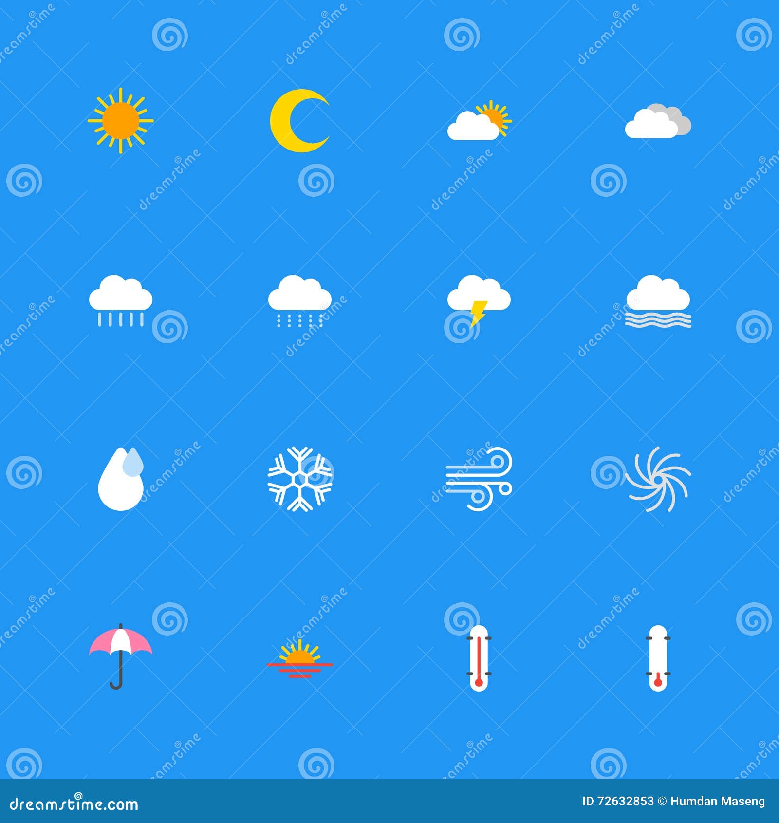Colorful Flat Weather Icon Set Stock Vector - Illustration of simple ...