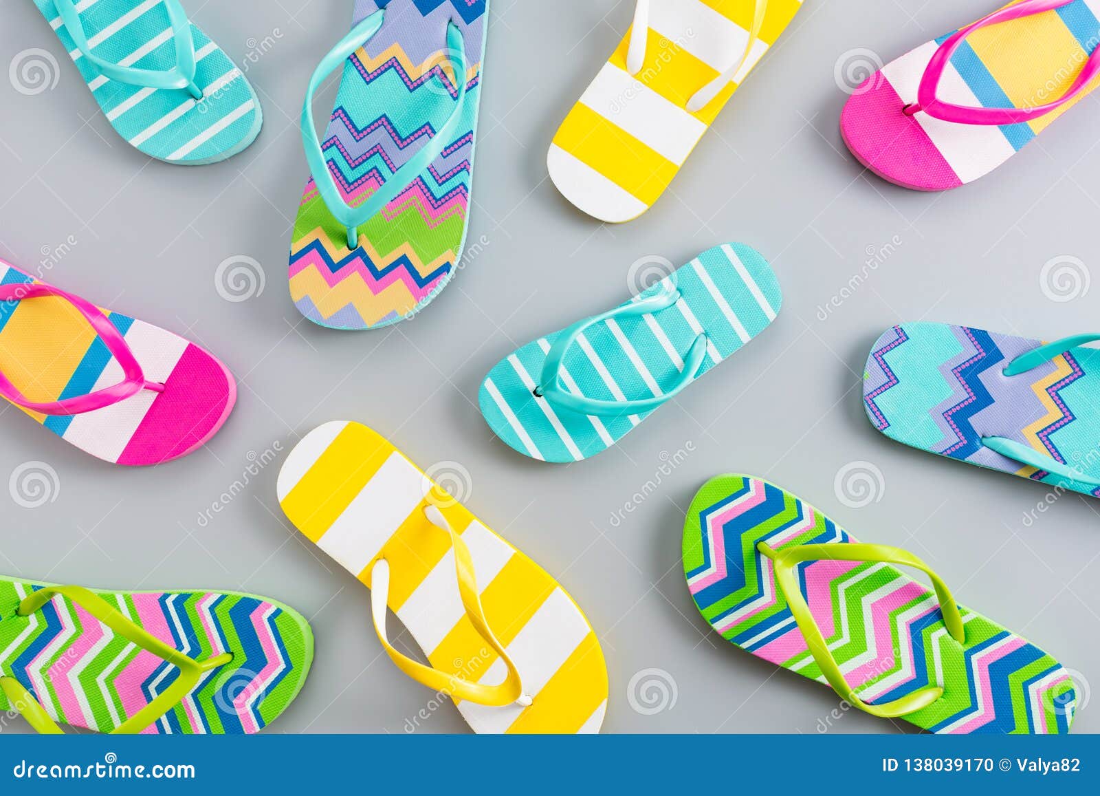 Colorful Flip Flops on Grey Background Stock Photo - Image of slipper ...