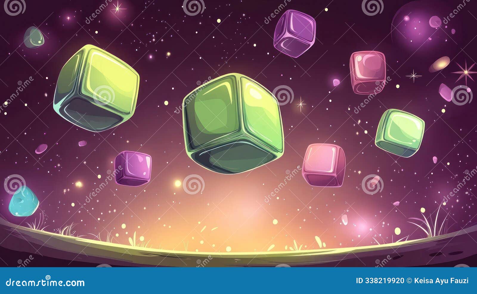 Colorful Floating Cubes in a Dreamy Cosmic Landscape with a Starry ...