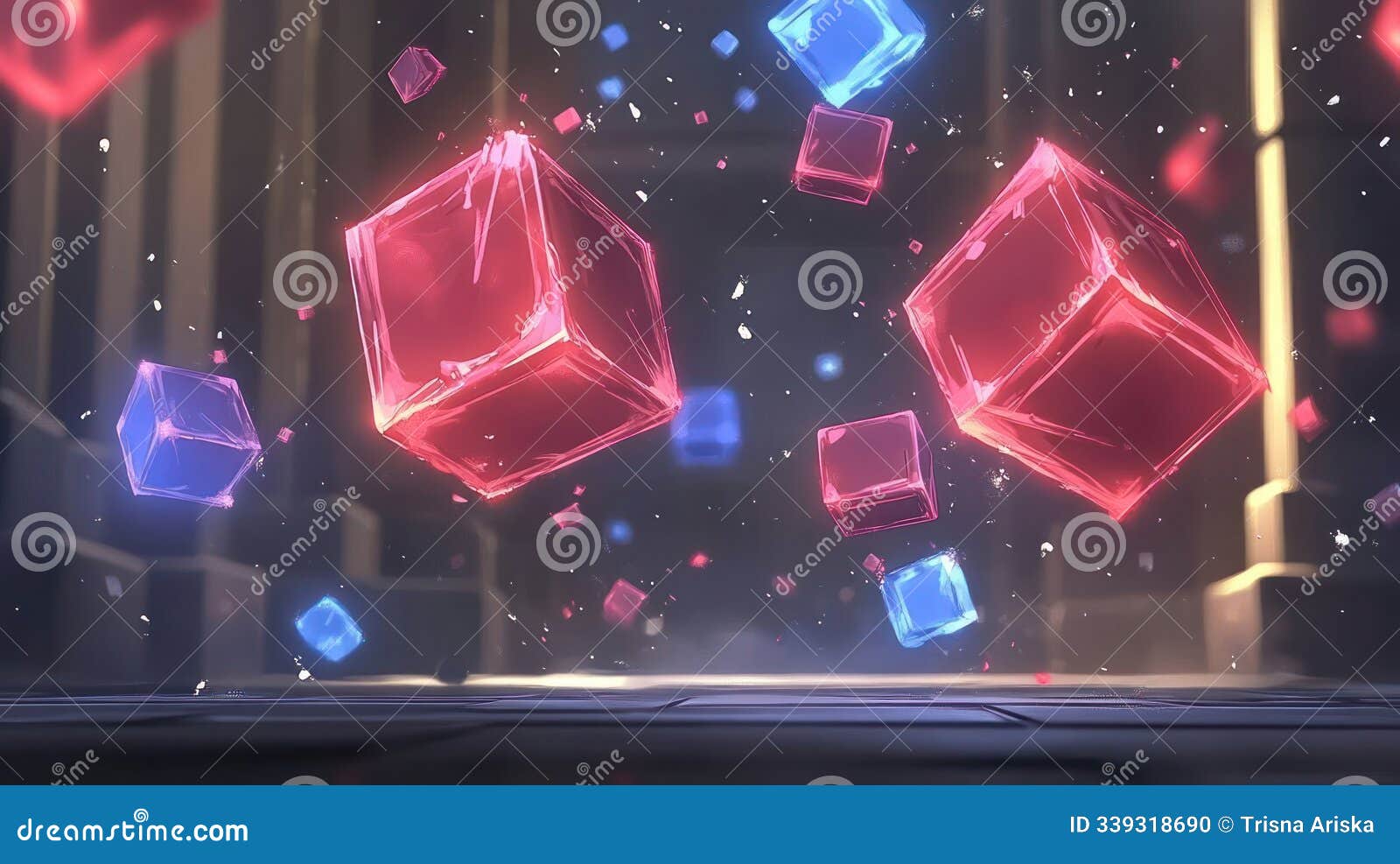 Colorful Floating Cubes in a Mystical Environment Stock Illustration ...