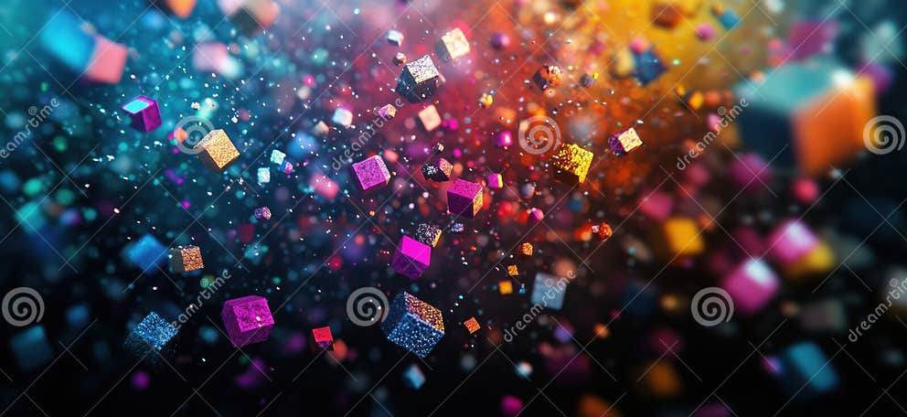 Colorful Floating Cubes in Space, Vibrant Particles, Abstract Design ...