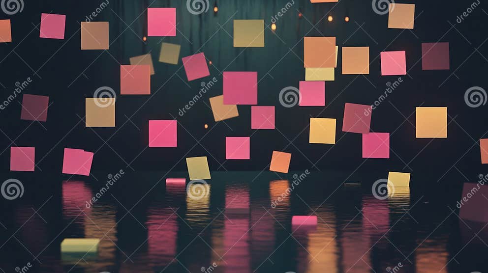 Colorful Floating Sticky Notes Against a Dark Backdrop, Creating a ...