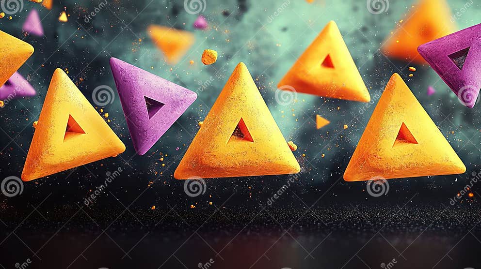 Colorful Floating Triangles in a Dynamic, Abstract Composition Against ...