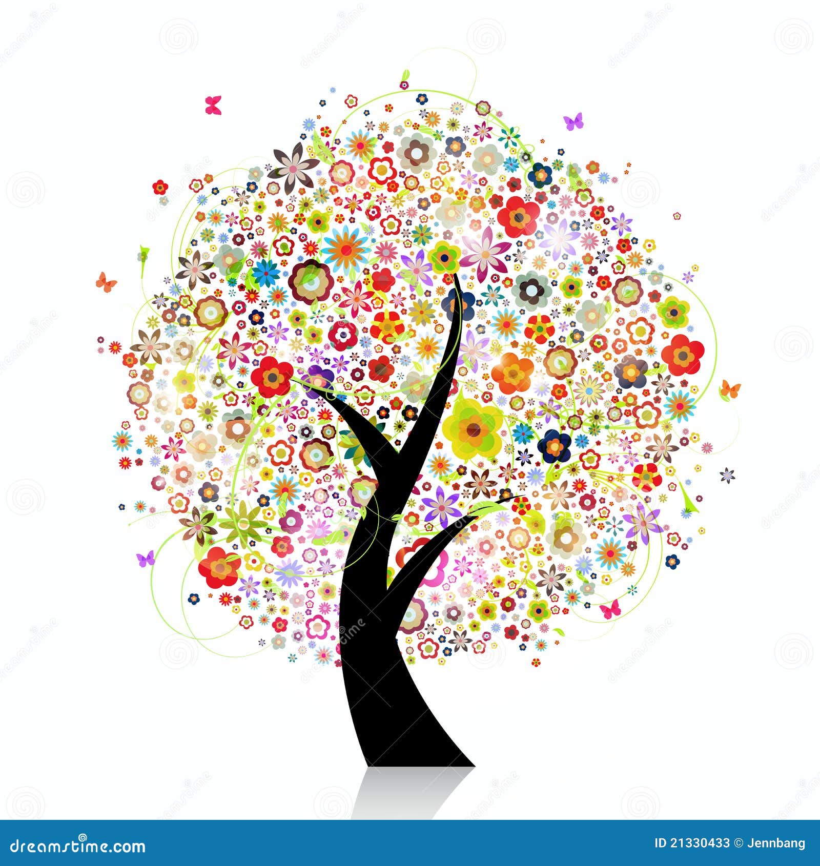 Tree With Colorful Hand Prints Vector Background | CartoonDealer.com ...