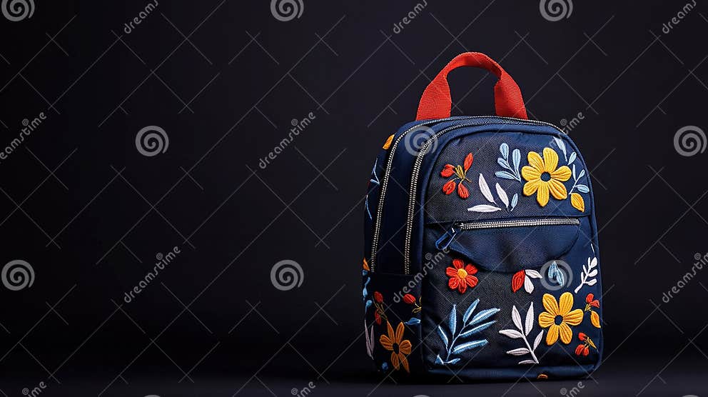 Colorful Floral Backpack on a Dark Background Stock Illustration ...