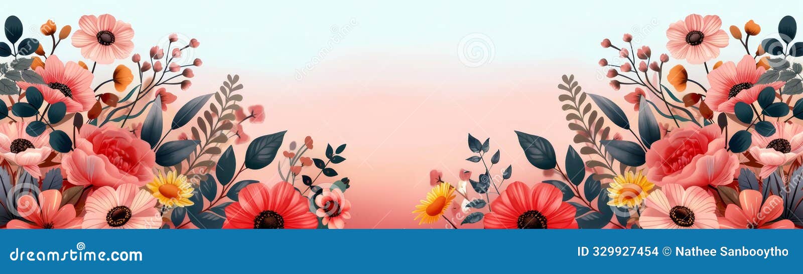 Colorful Floral Border on Gradient Background Stock Illustration ...
