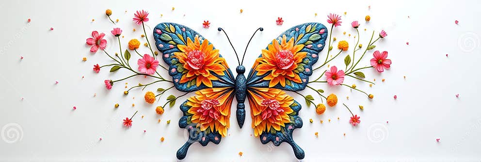 Colorful Floral Butterfly Composition on White Background Stock ...