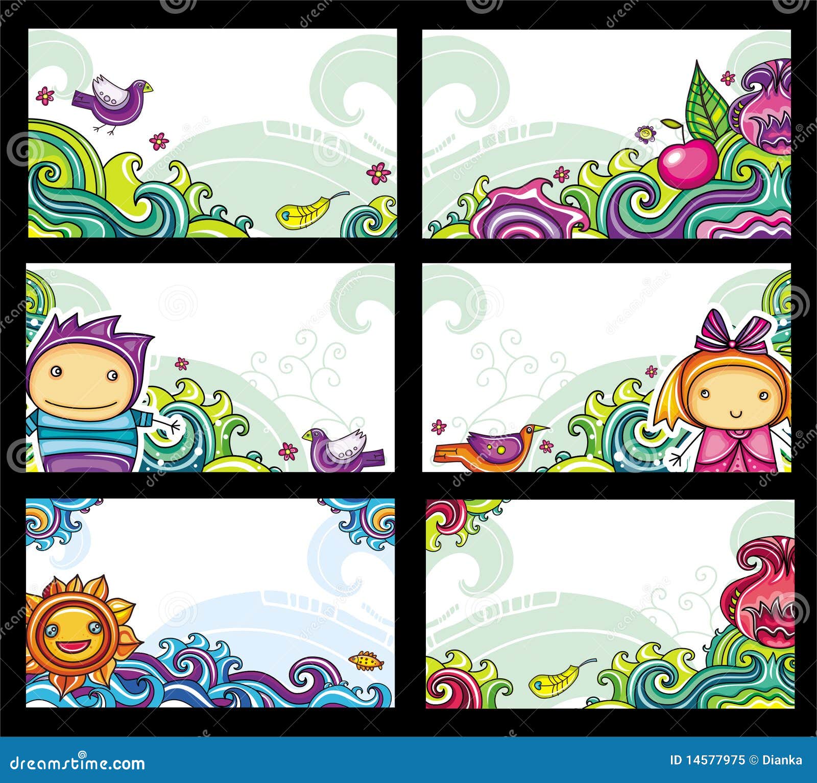 Colorful floral cards stock vector. Illustration of drawing - 14577975