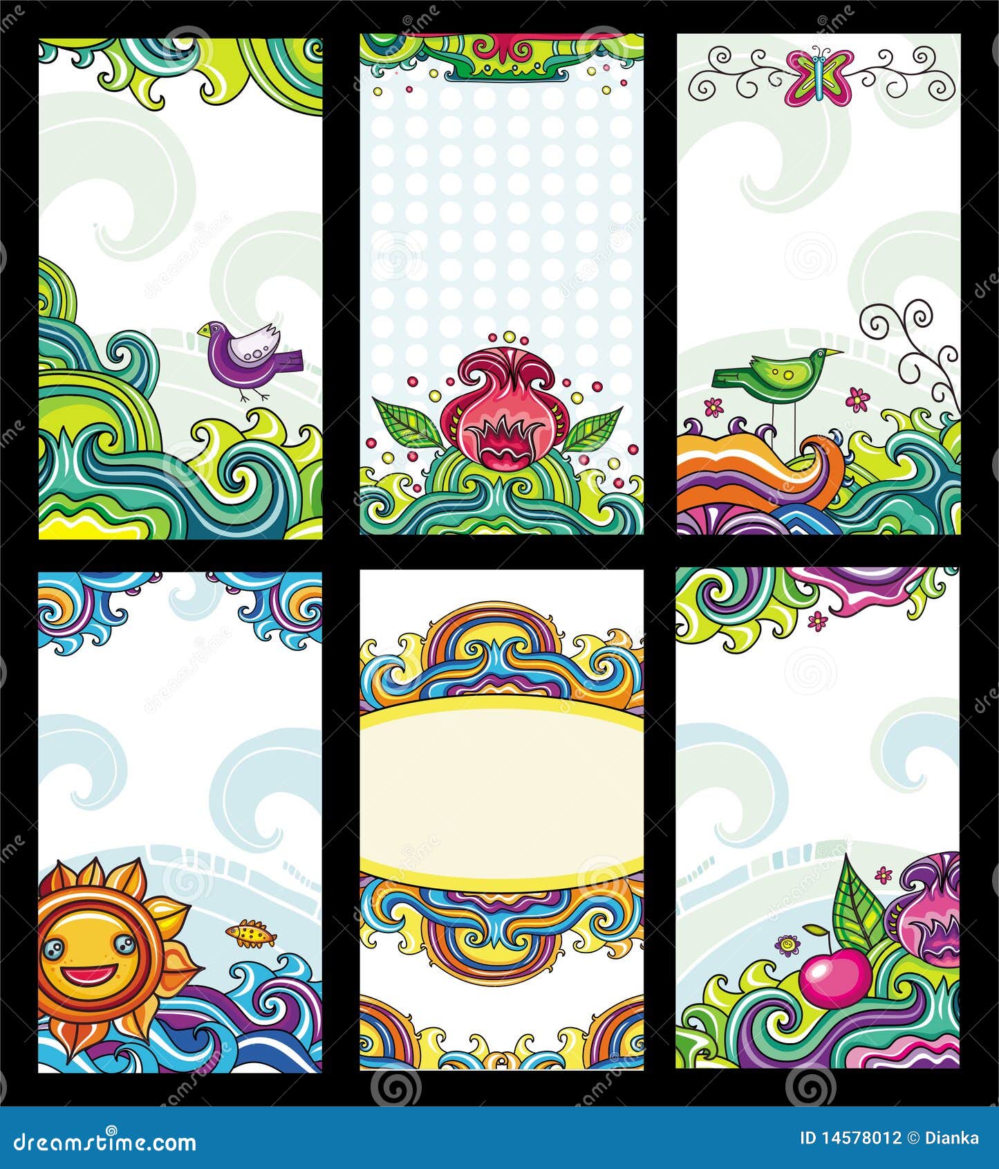 Colorful floral cards stock vector. Illustration of foliage - 14578012