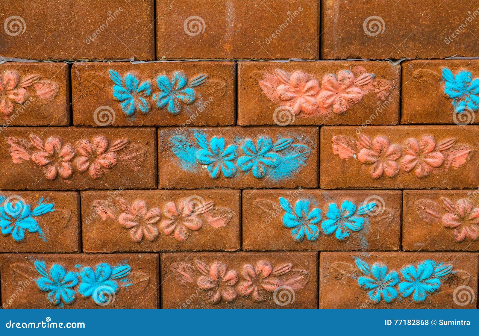 Colorful Floral Carved Brick Wall Texture and Background Stock Photo ...