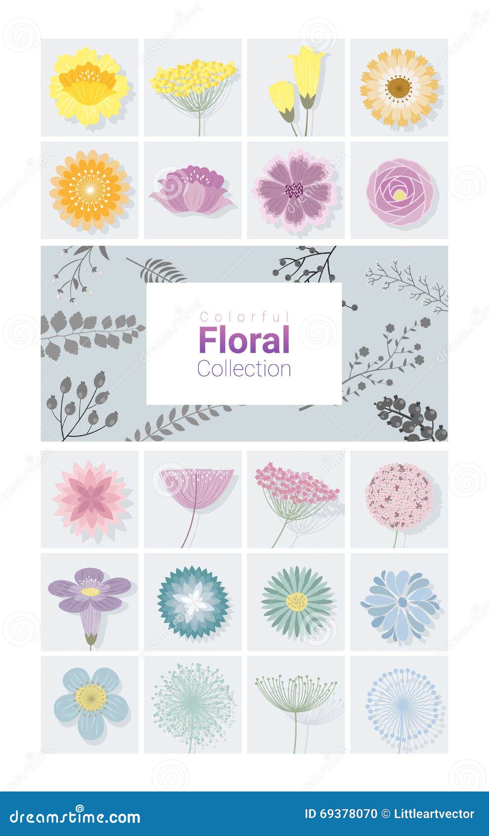 Colorful floral collection stock vector. Illustration of artwork - 69378070
