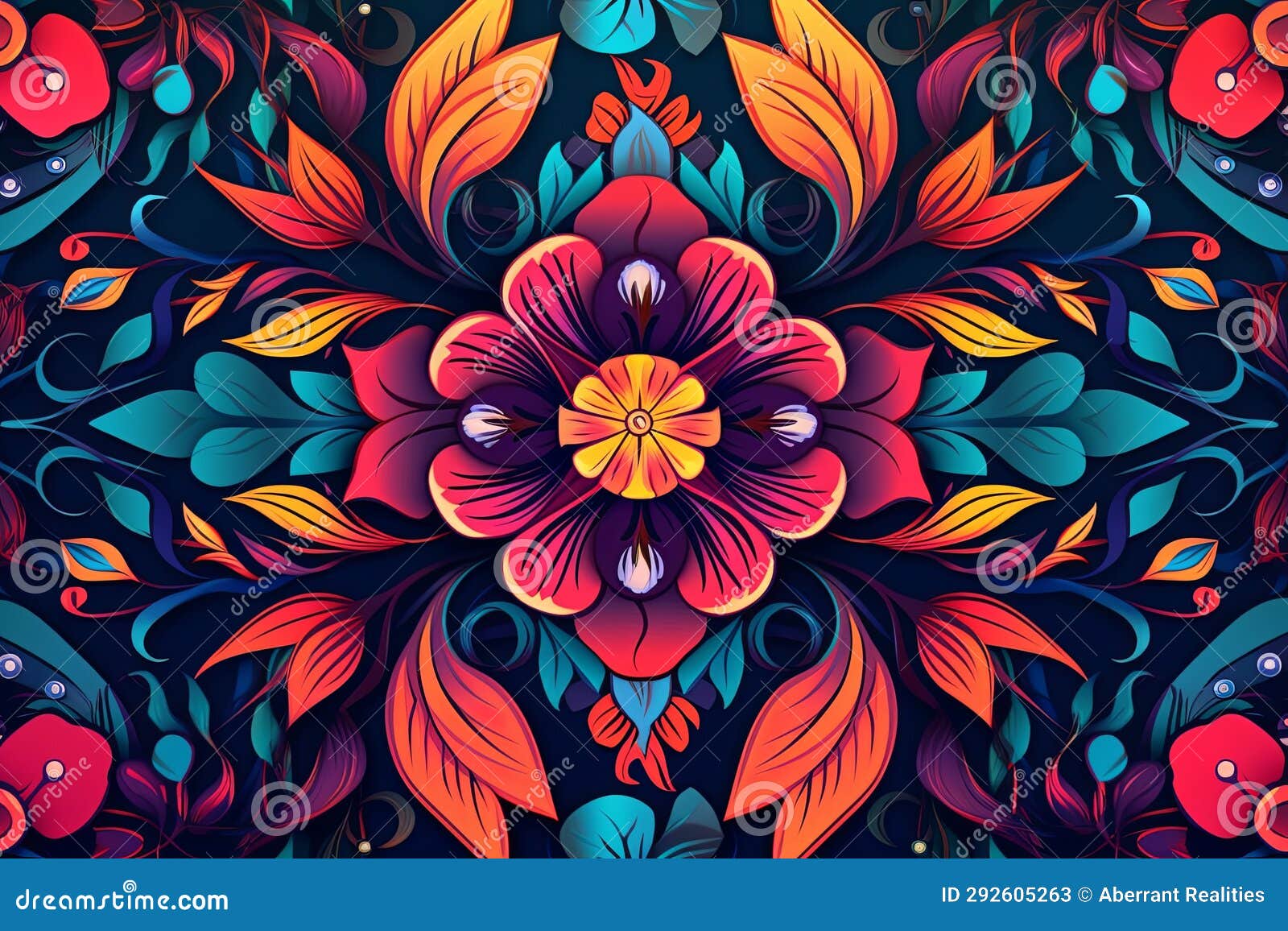 Colorful Floral Design on a Black Background Stock Illustration ...