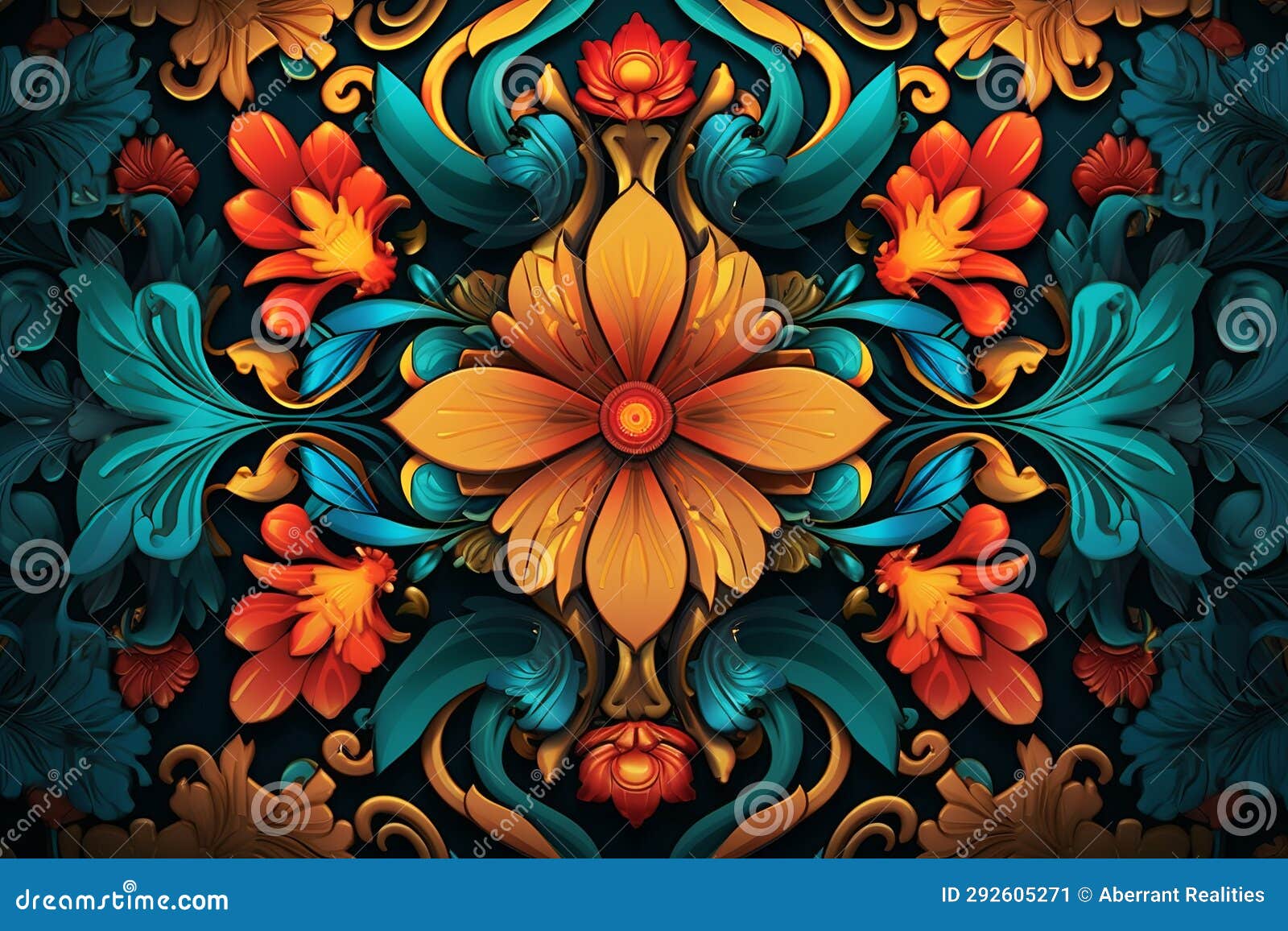Colorful Floral Design on a Black Background Stock Illustration ...