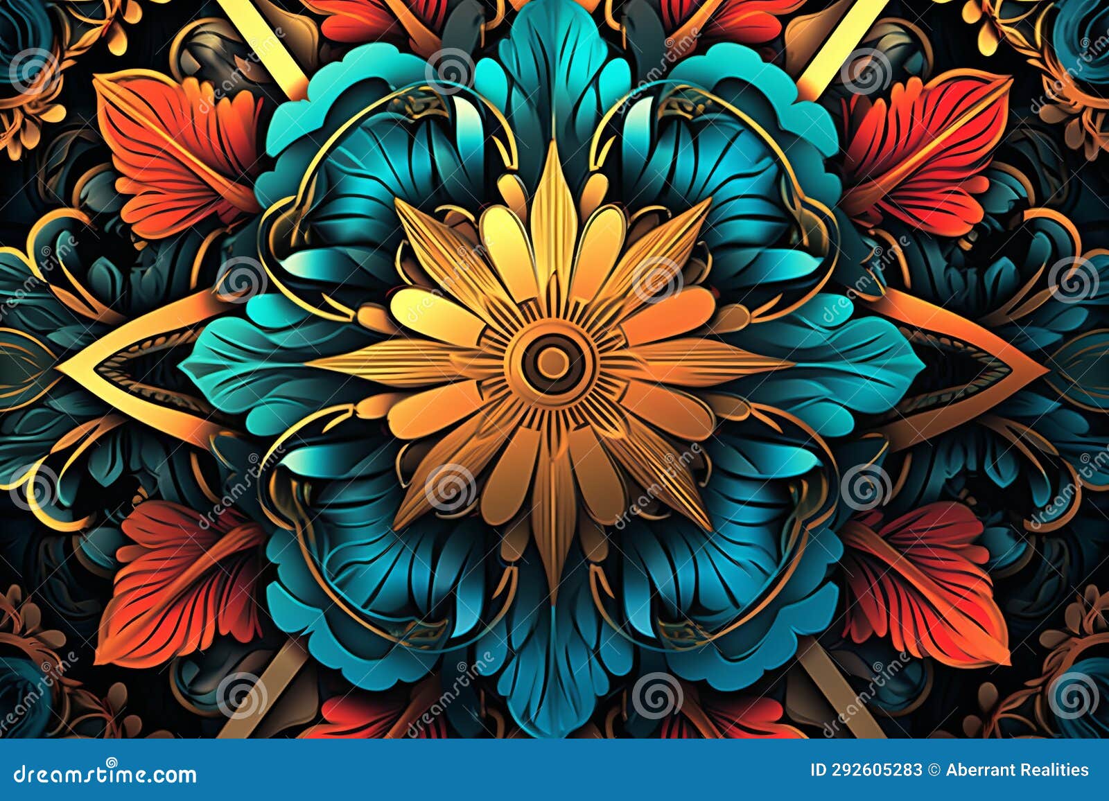 Colorful Floral Design on a Black Background Stock Illustration ...