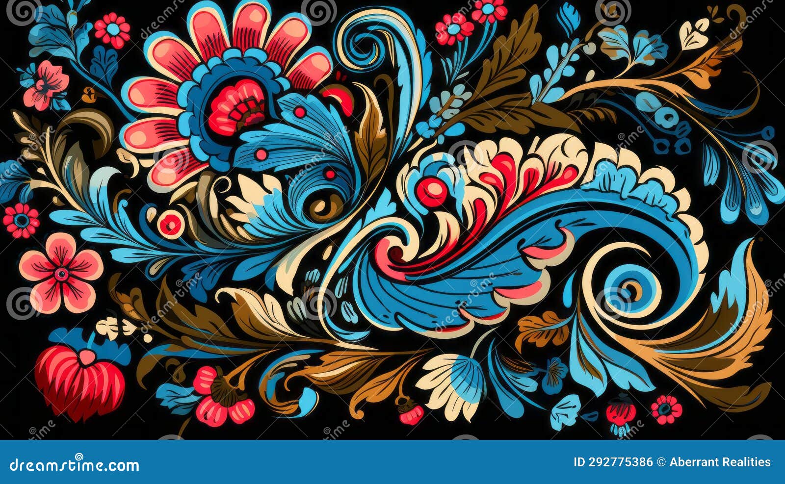 A Colorful Floral Design on a Black Background Stock Illustration ...
