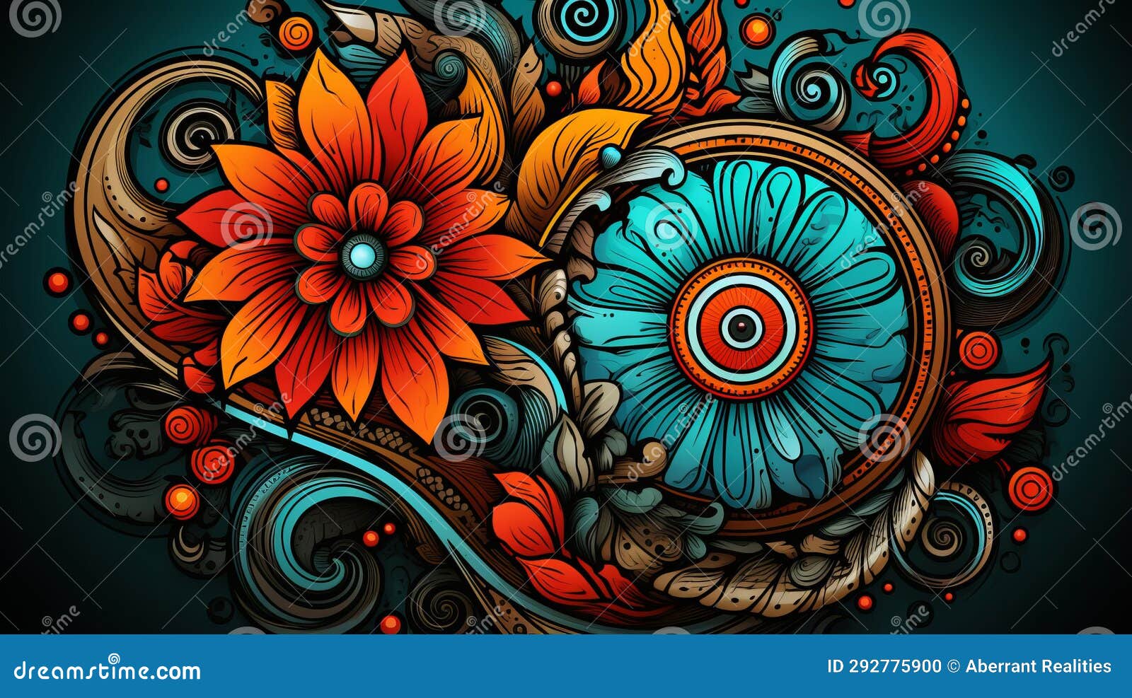Colorful Floral Design on a Blue Background Stock Illustration ...