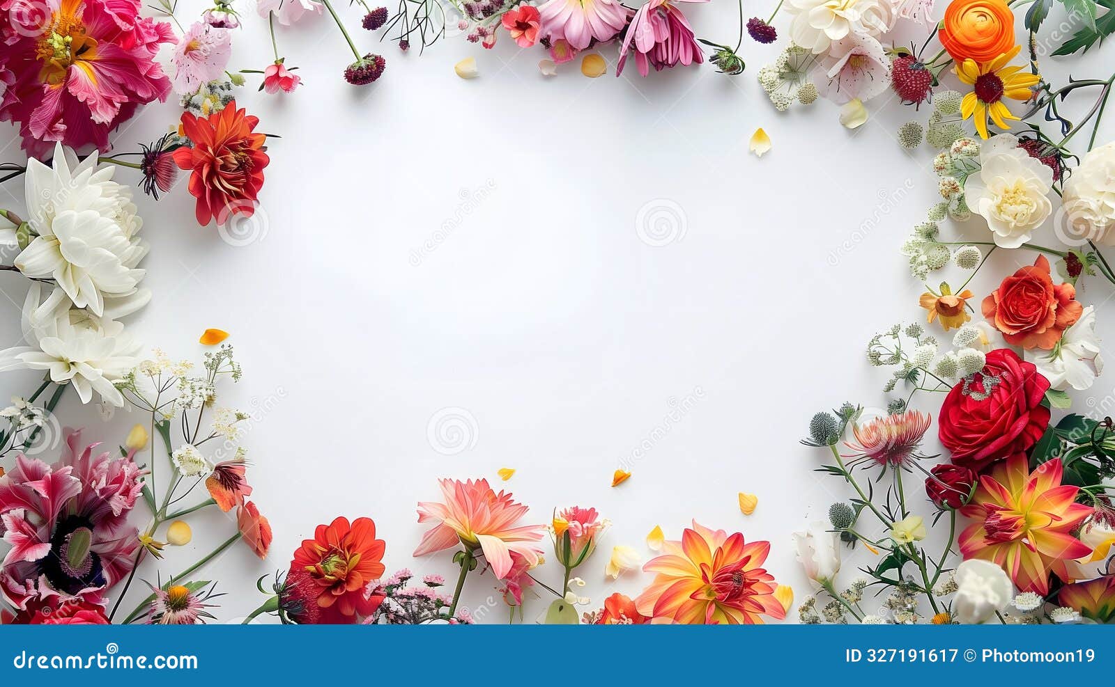 Colorful Floral Frame with Assorted Flowers on White Background_4 Stock ...