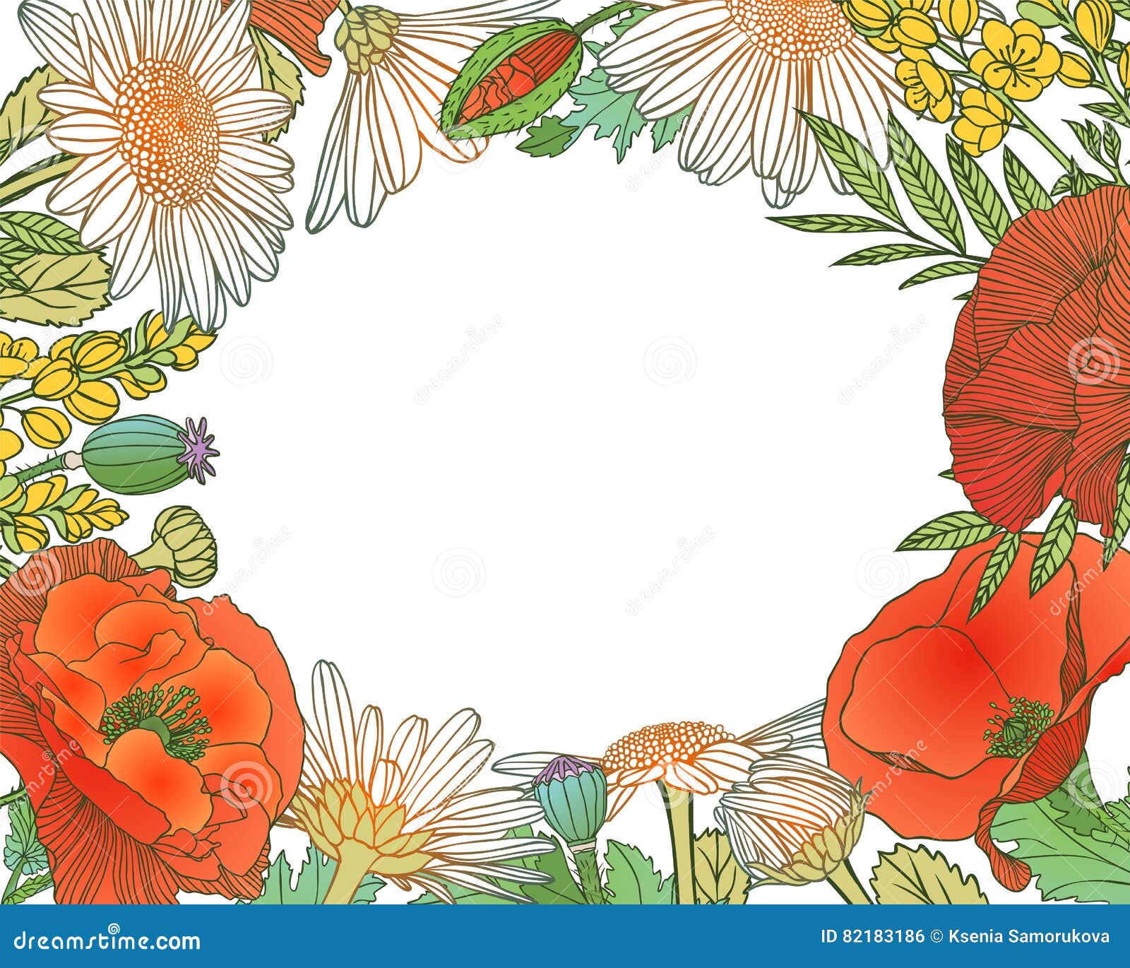 Colorful Floral Frame. Vector Background Stock Vector - Illustration of ...
