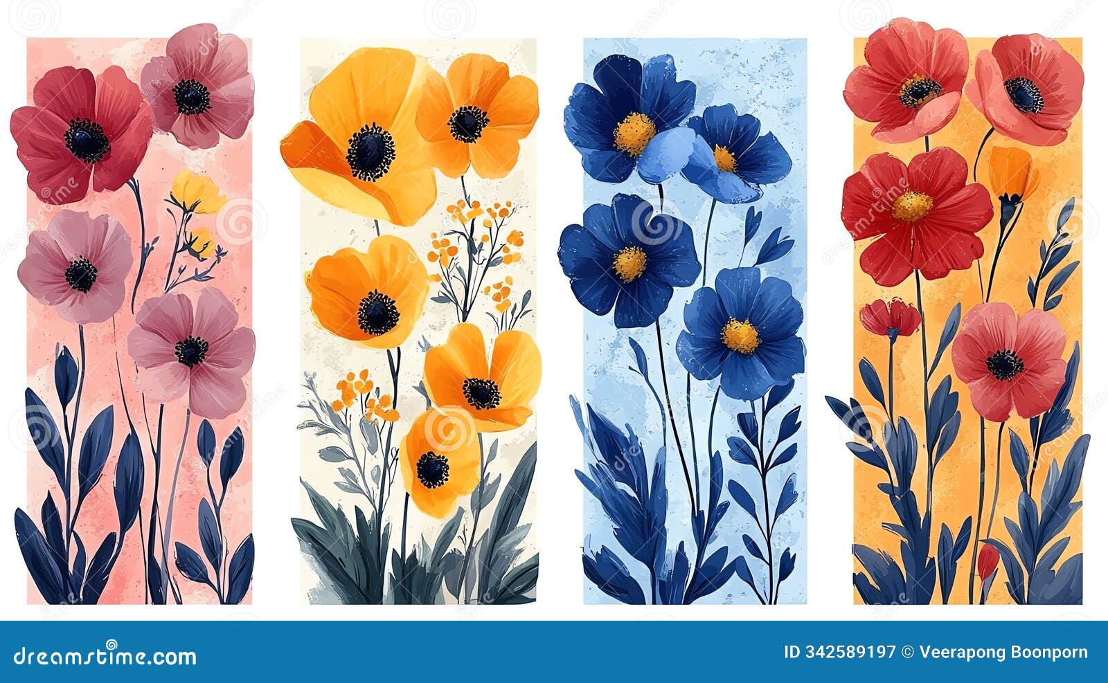 Colorful Floral Illustrations on a Textured Background, Showcasing ...