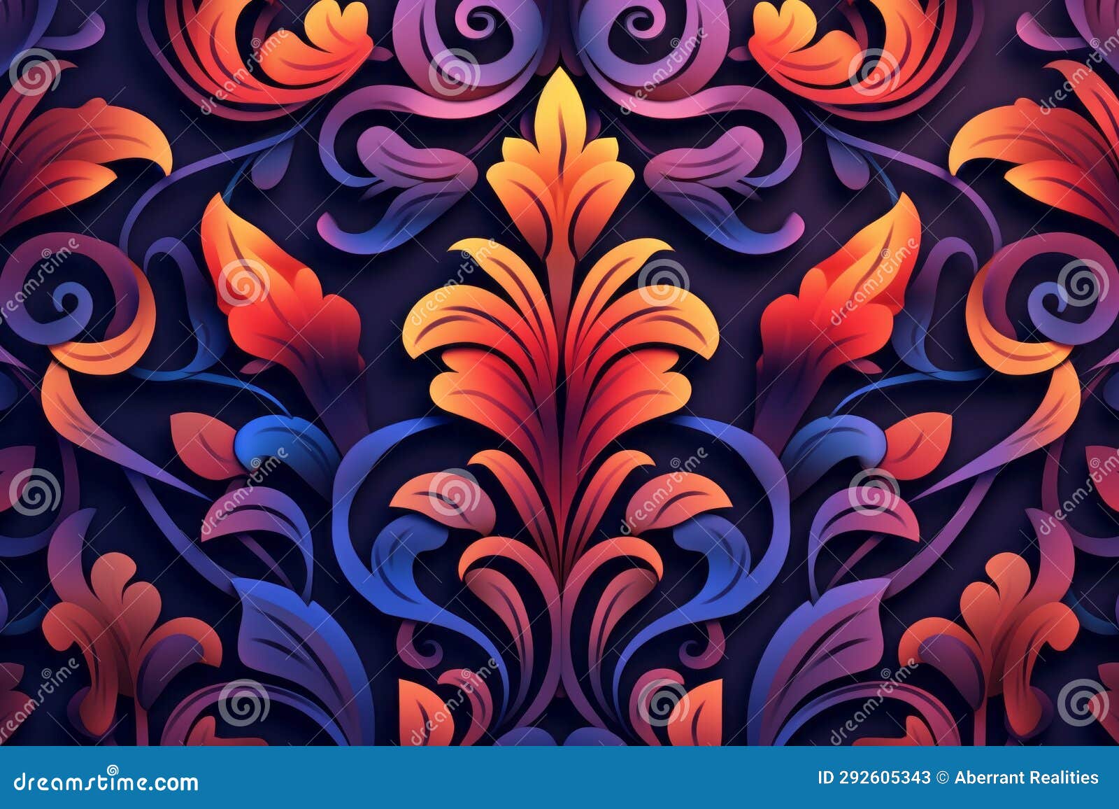 Colorful Floral Pattern on a Dark Background Stock Illustration ...