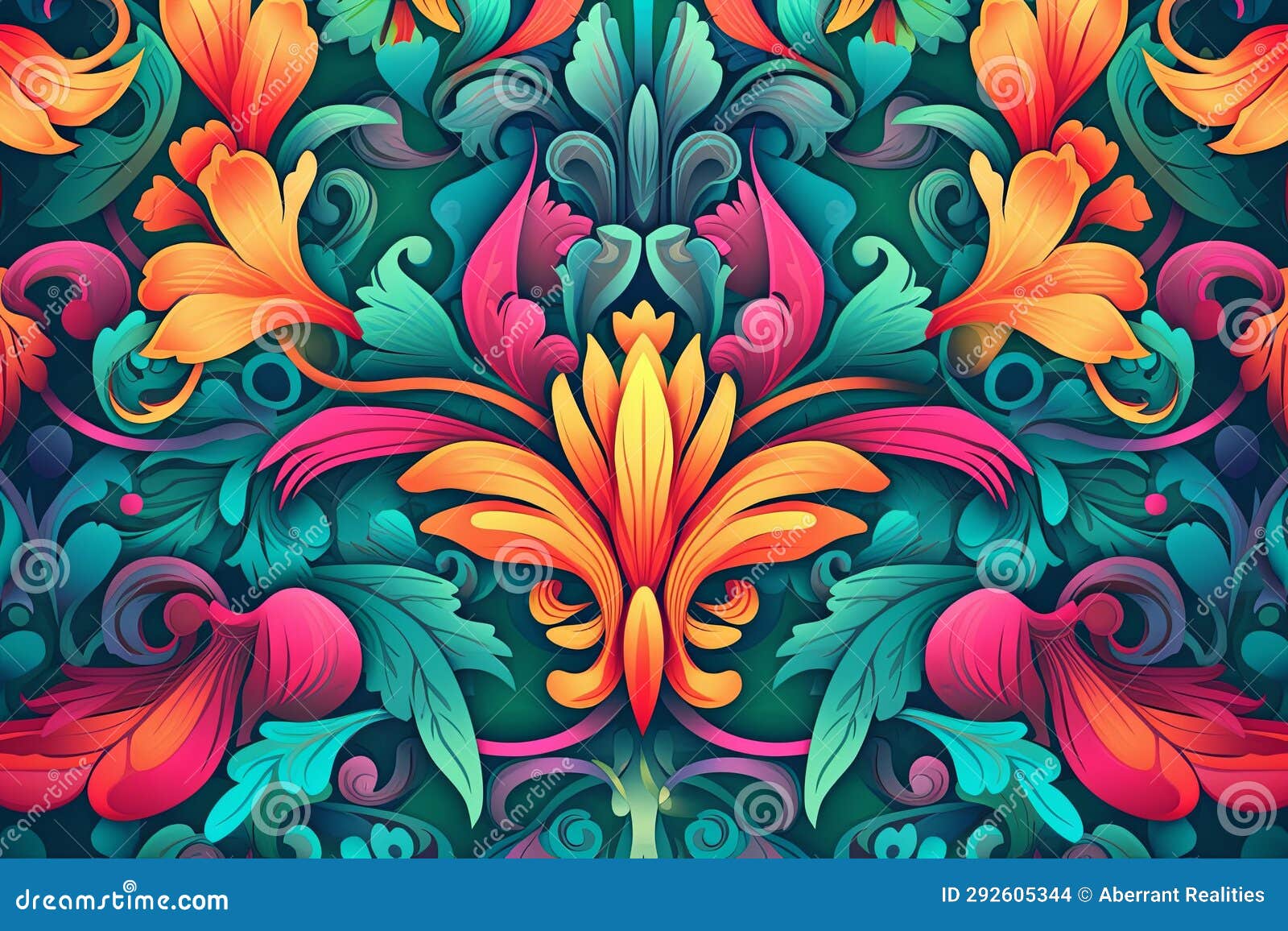 Colorful Floral Pattern on a Dark Background Stock Illustration ...